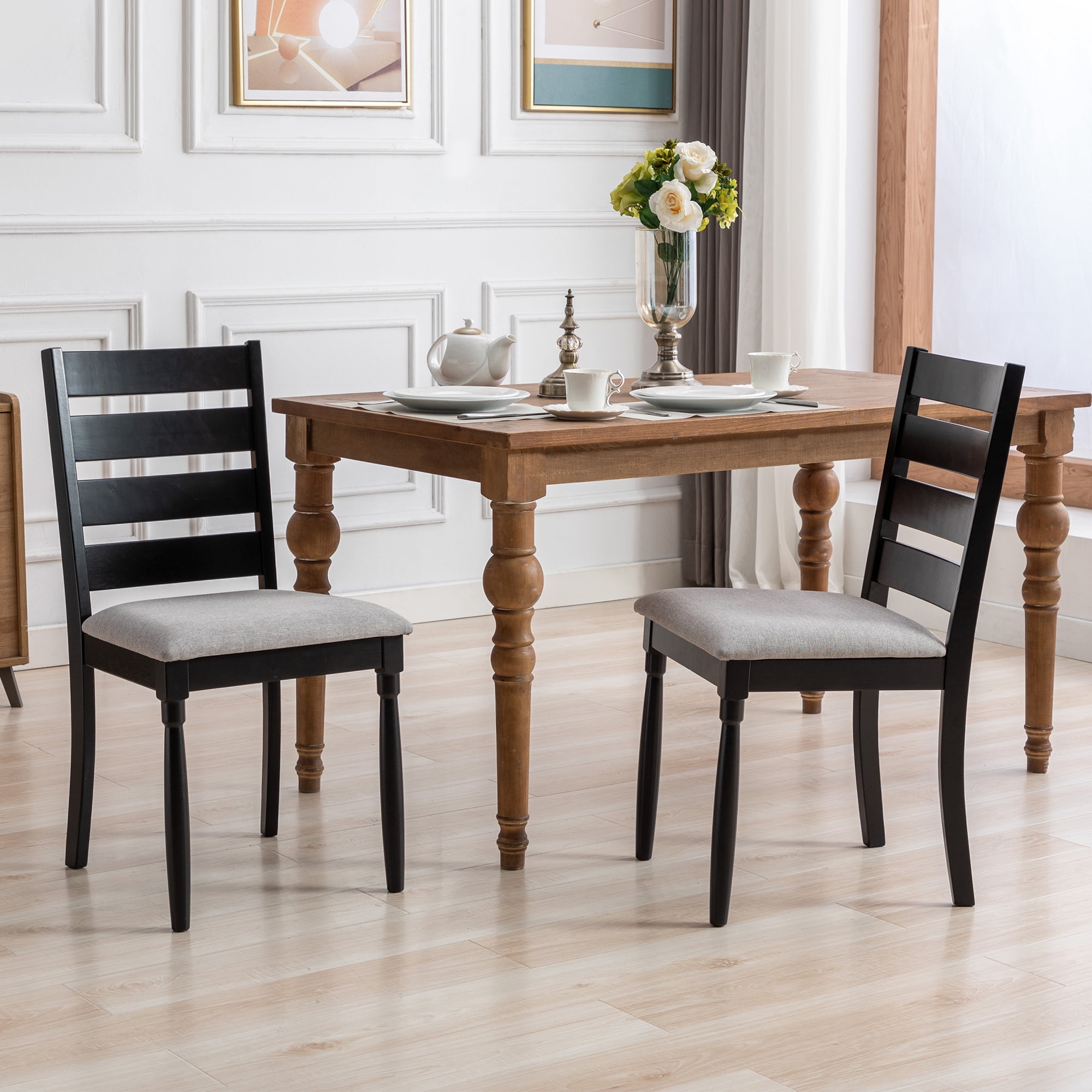 Duhome Set of 2, Solid Wood Ladder Back Dining Chairs with Upholstered ...