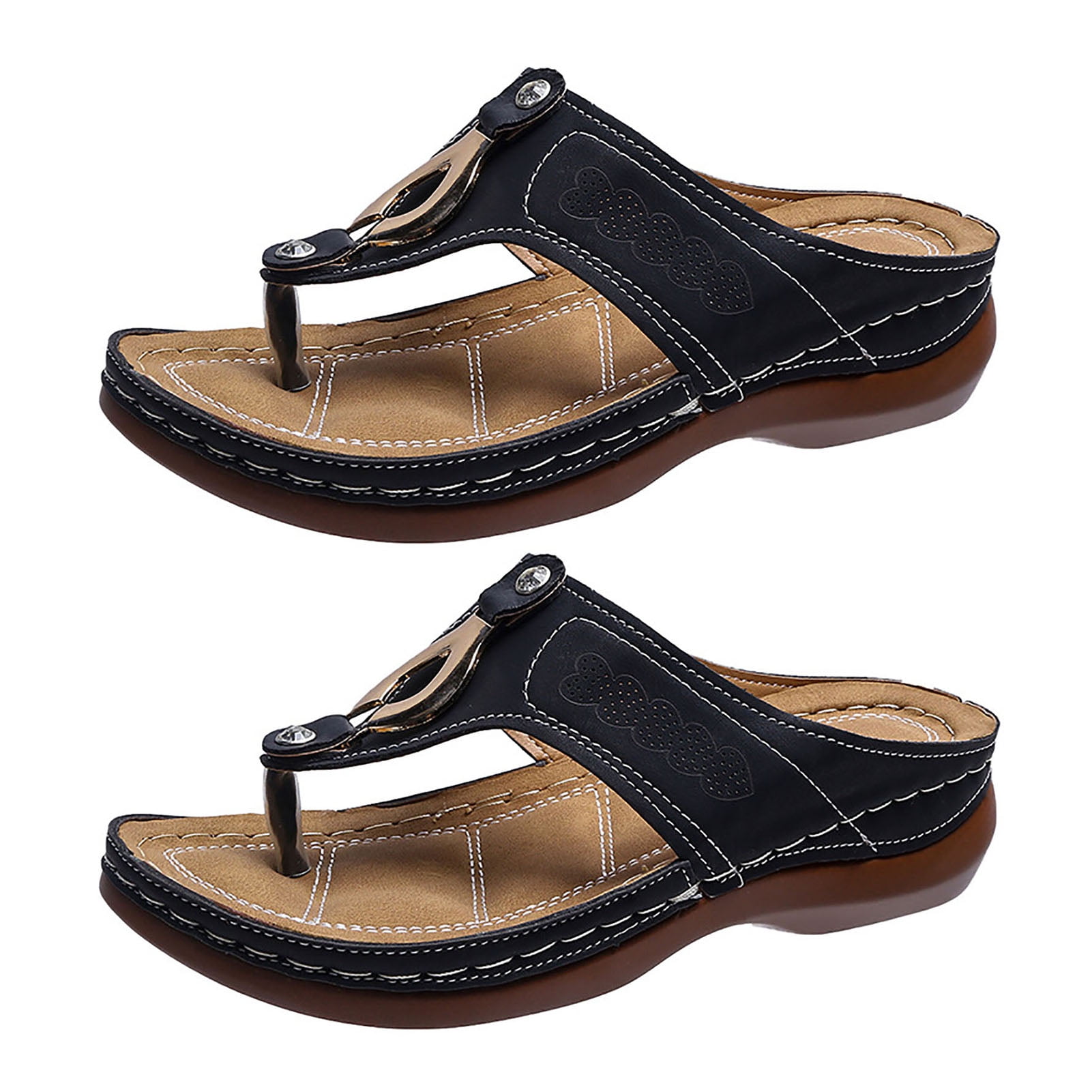 Duixinghas 1 Pair T-Strap Round Toe Flip Flops Slip-on Slope Heel ...