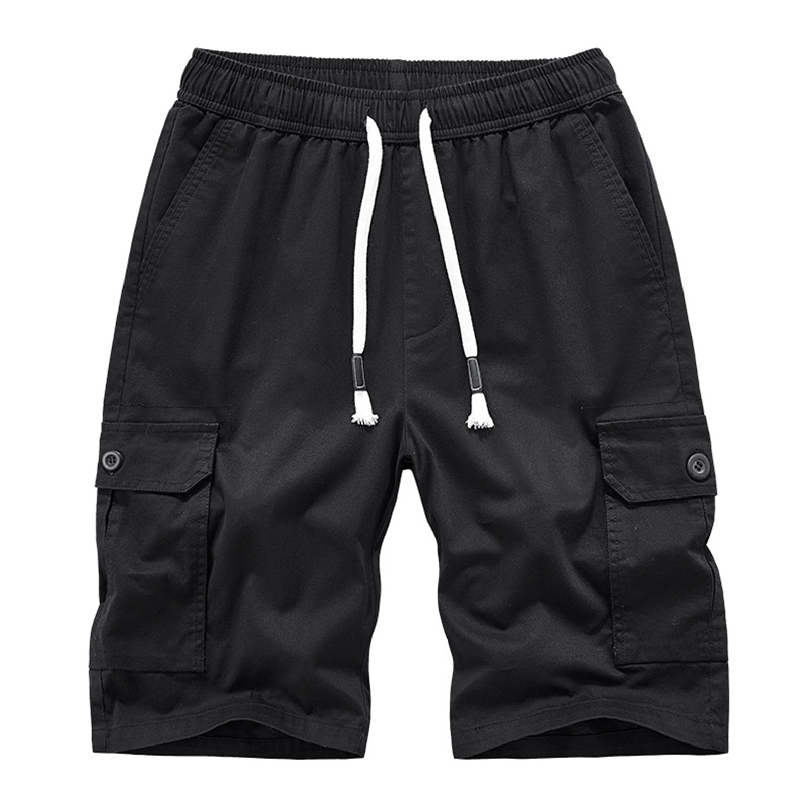 Duixinghas Men Cargo Shorts Solid Color Loose Elastic Waist Drawstring ...