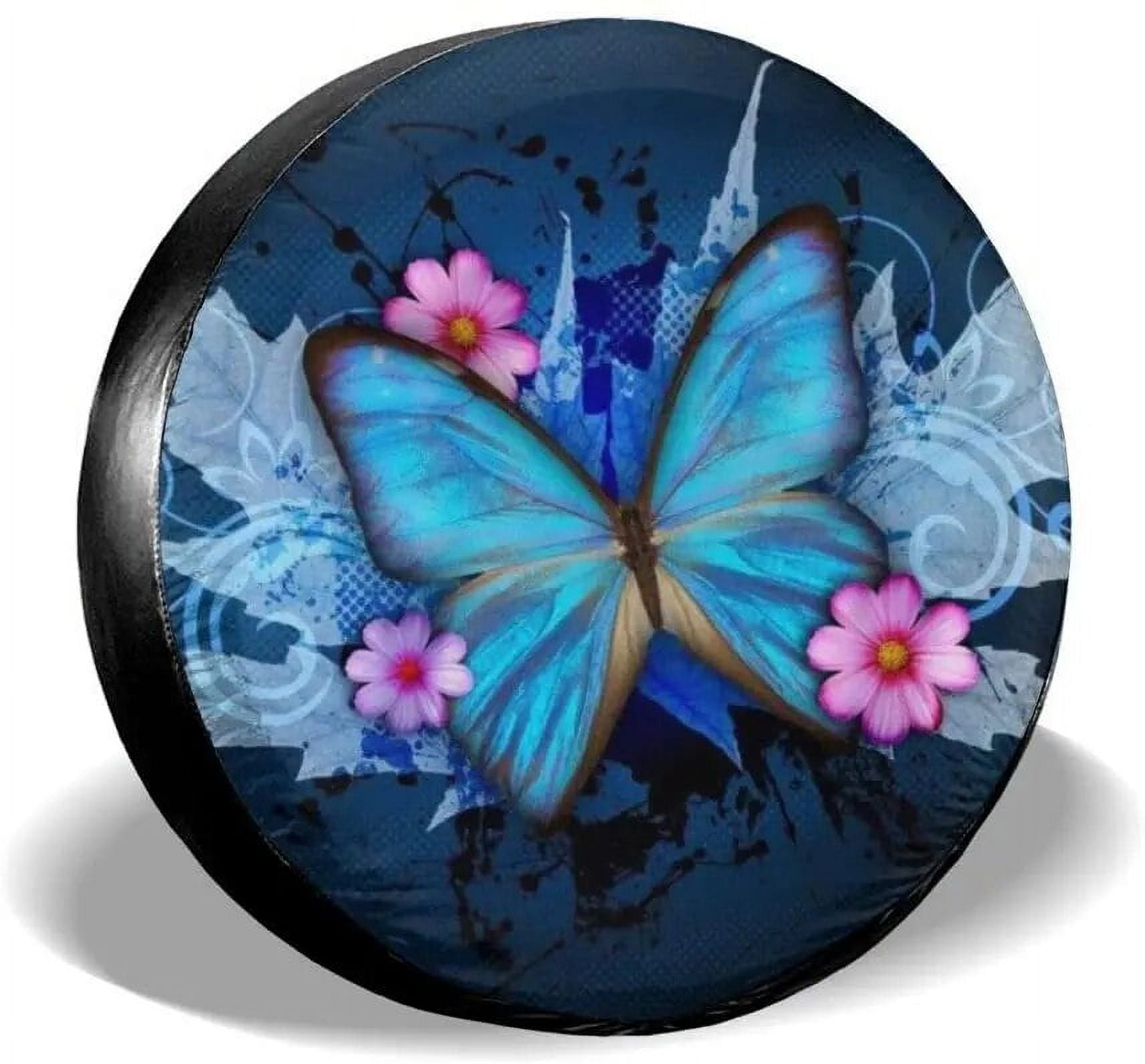 Dujiea Blue Butterfly Flower Spare Tire Cover Universal Wheel Tire
