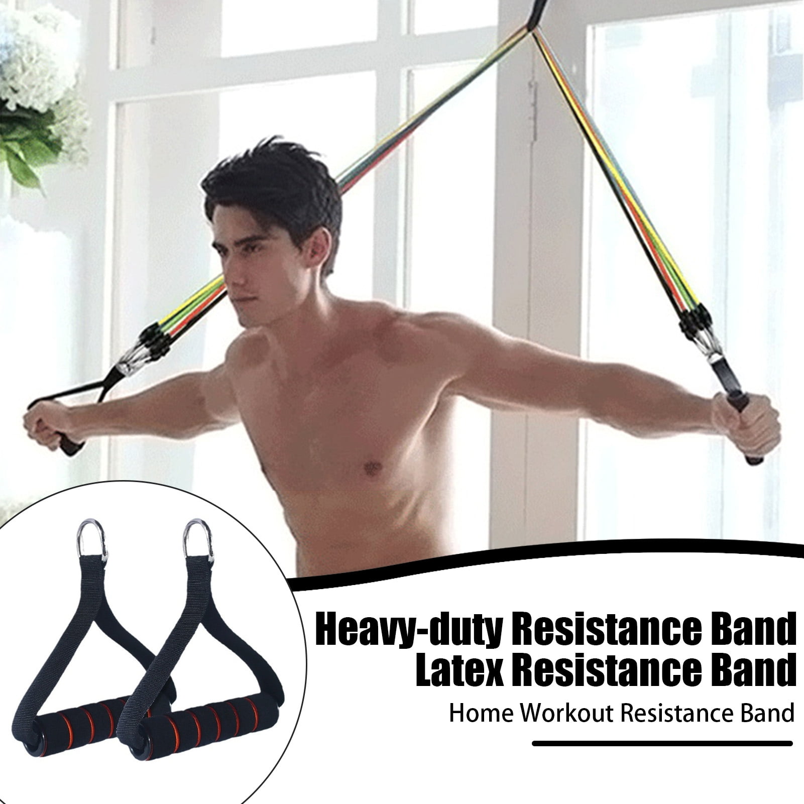 Dujiujun 10-50Lbs Resistance Band Heavy Duty Webbing Handle Carabiner ...