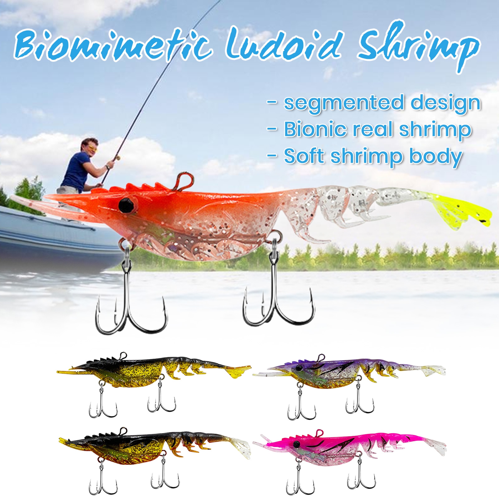 Dujiujun 10.5CM Multi-jointed Soft Shrimp Lure with Hook Realistic ...