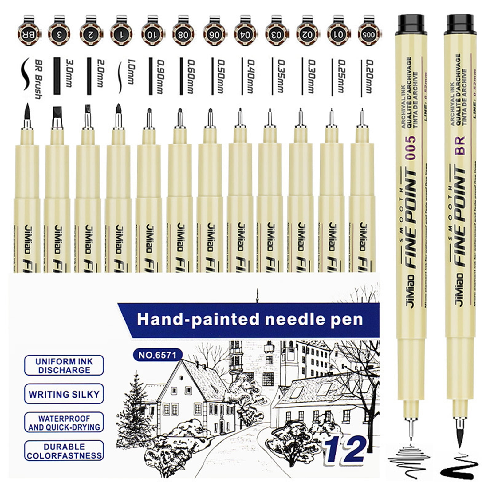 Dujiujun 12Pcs Fineliner Set Waterproof Anti-Fouling Artists ...
