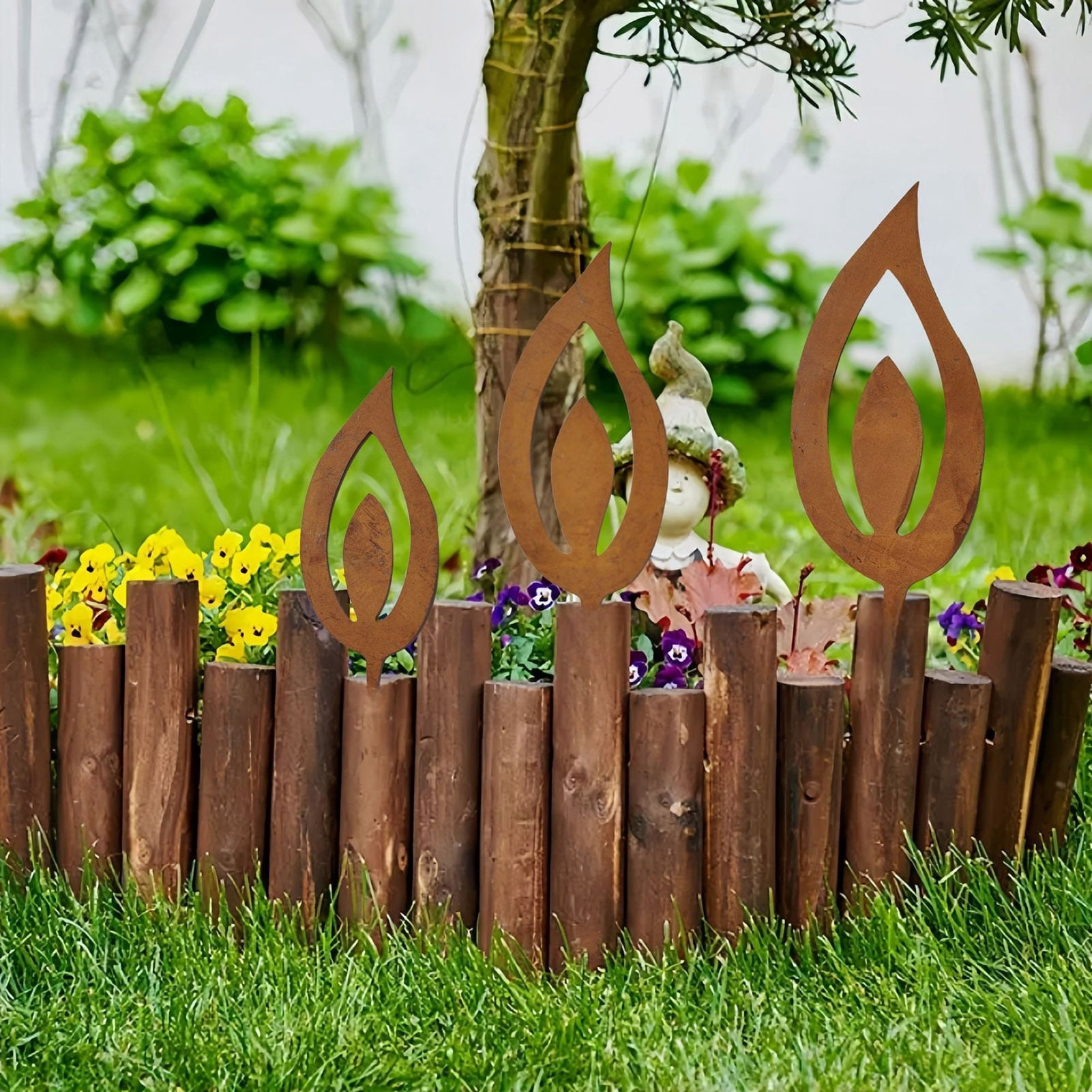 Dujiujun 2/3/4 Pcs Metal Garden Stakes Rust Color Iron Outdoor ...