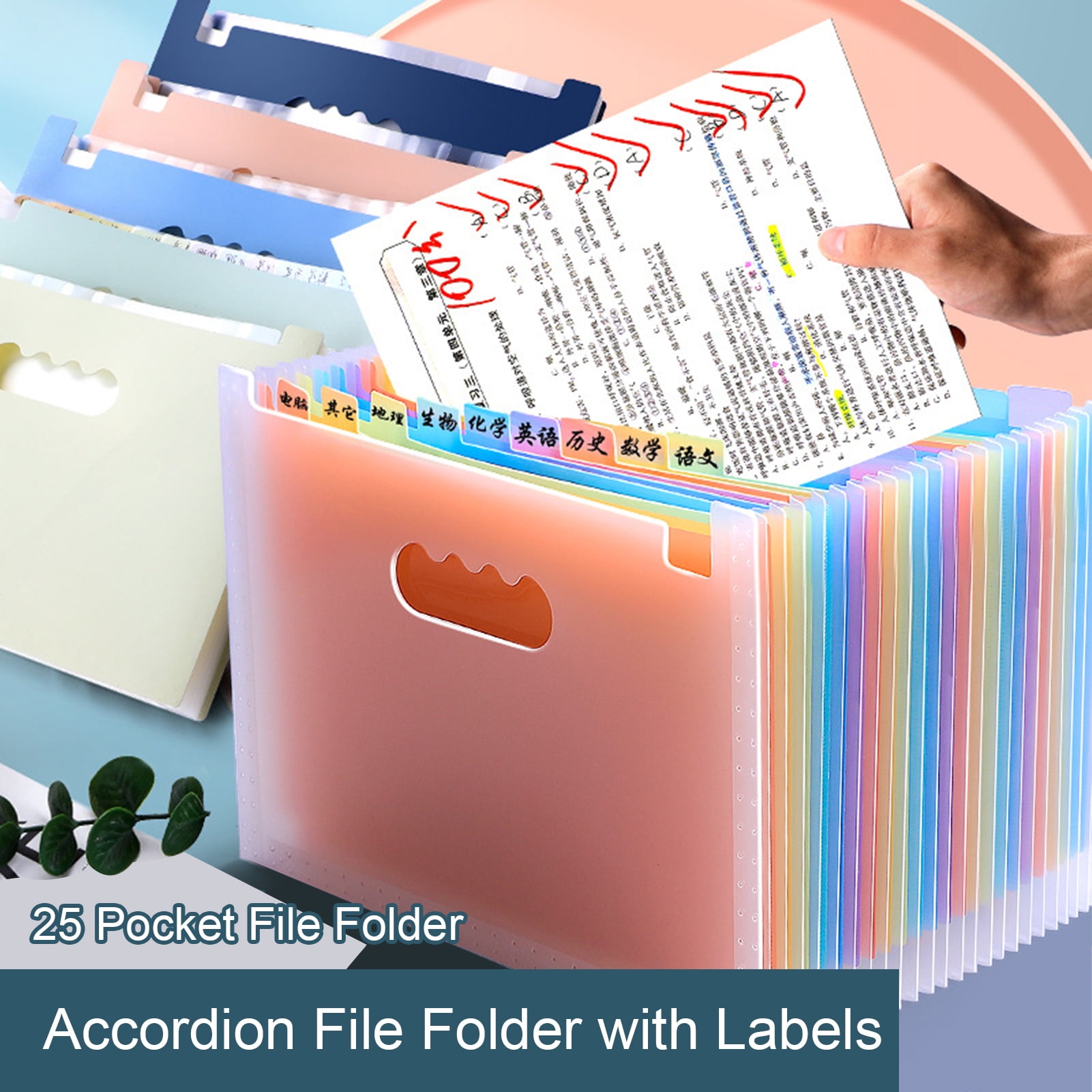 Dujiujun 25-Pocket Accordion File Folder Waterproof Expandable Documents Organizer with Colored ...