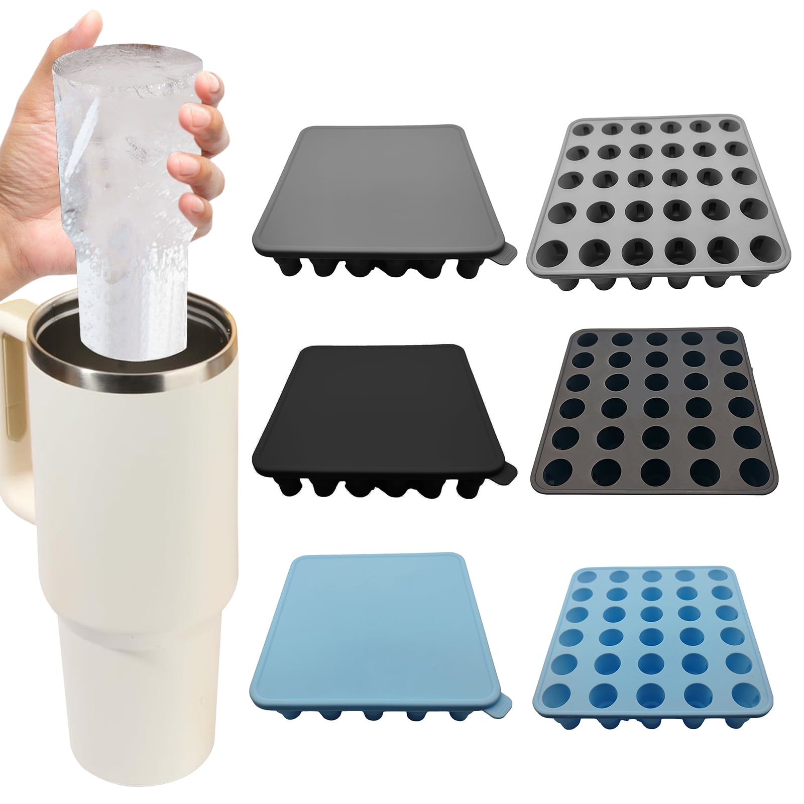 Dujiujun 2Pcs Tumble Shape Ice Cube Tray with Lid 30 Cavities Easy ...