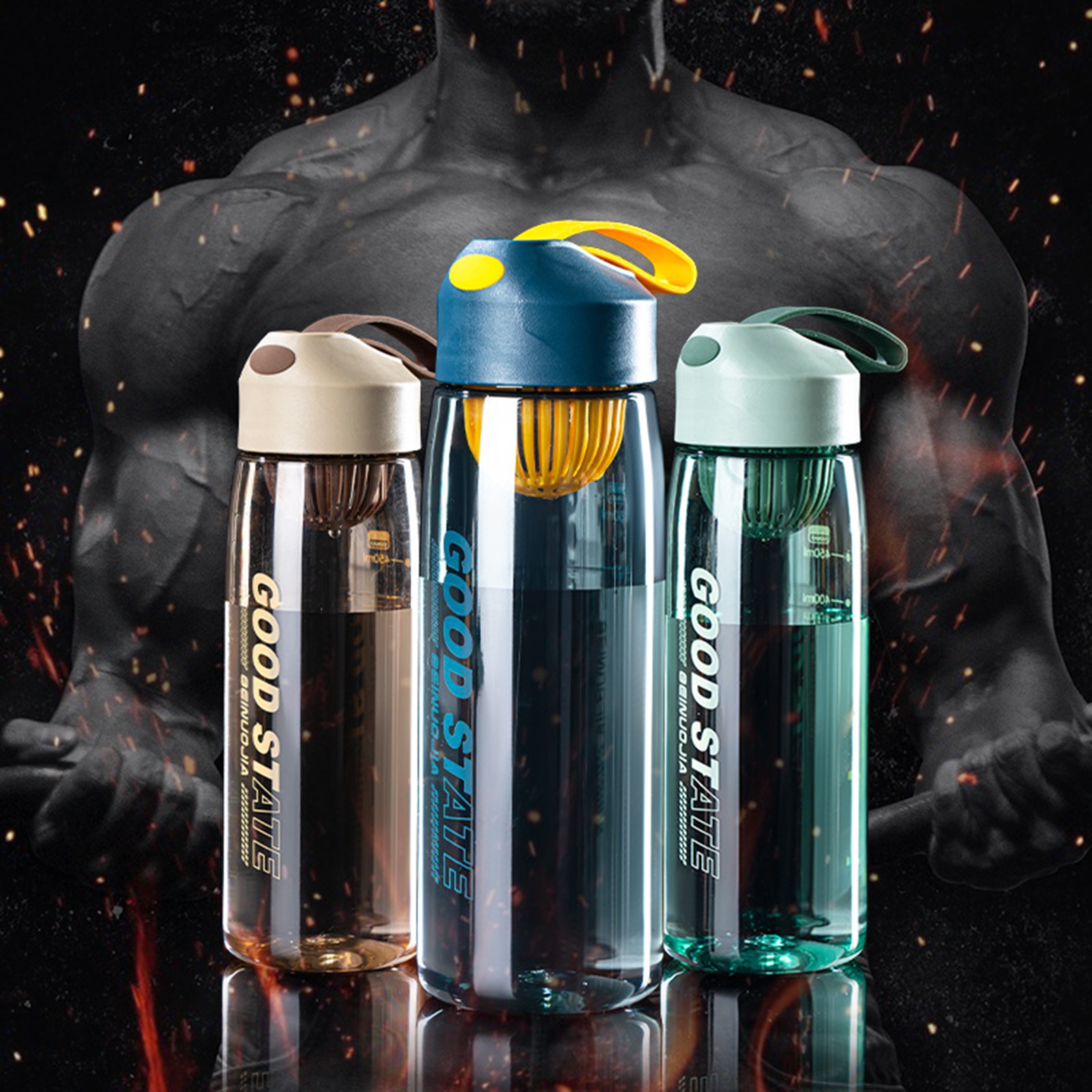 Dujiujun 480ml/550ml Water Bottle Screw Cover Large Capacity Plastic Sturdy Reminder Drink Flask ...