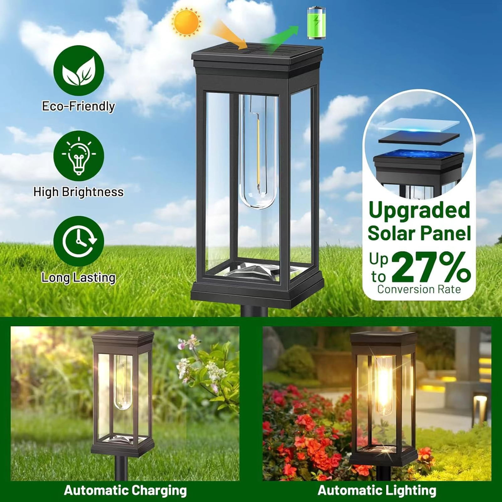 Dujiujun 8Pcs Solar Garden Lamps Landscape Lighting IP65 Waterproof ...