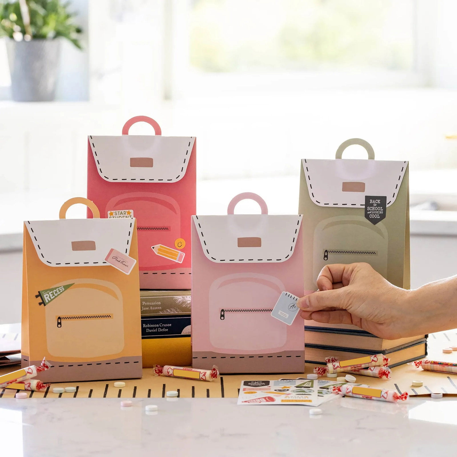 Dujiujun Back-to-School Gift Bags with Stickers Retro Backpack Design Vibrant Colors Party Favor ...