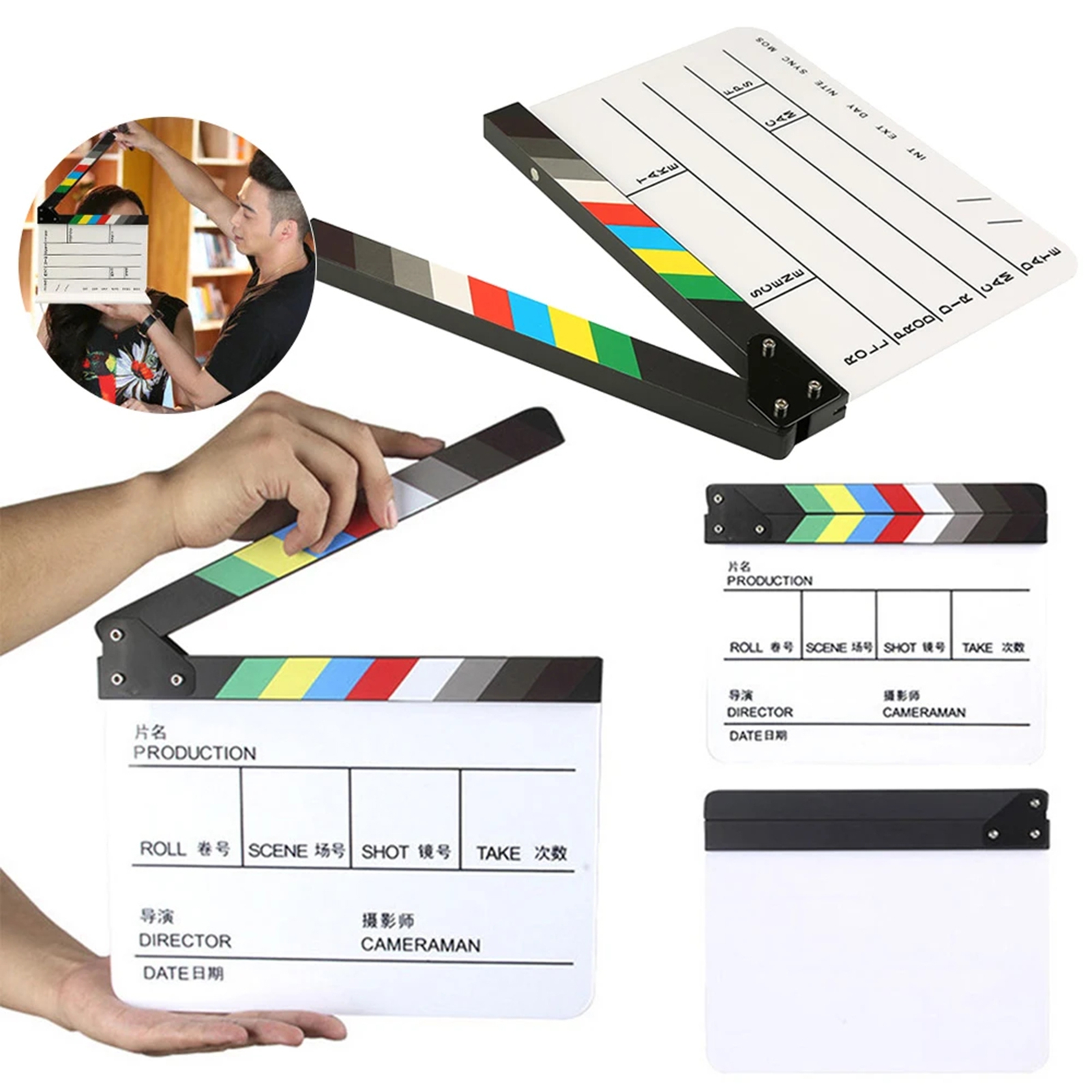 Dujiujun Film Clapper Board Acrylic Dry Erase Slate Colorful Director ...