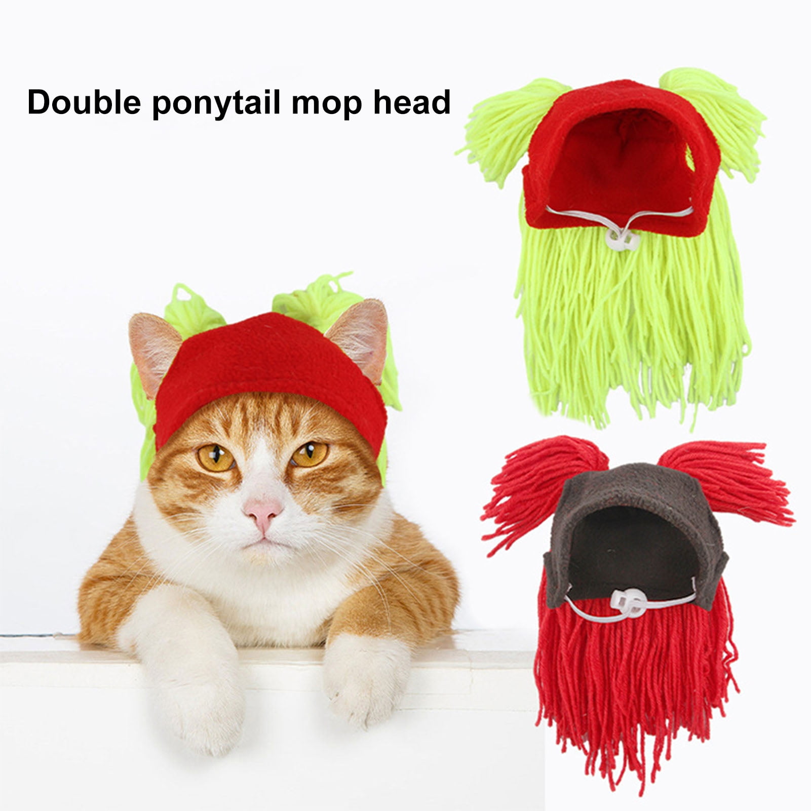 Dujiujun Funny Pet Hat Wools Hilarious Fake Hair Ponytail Color ...