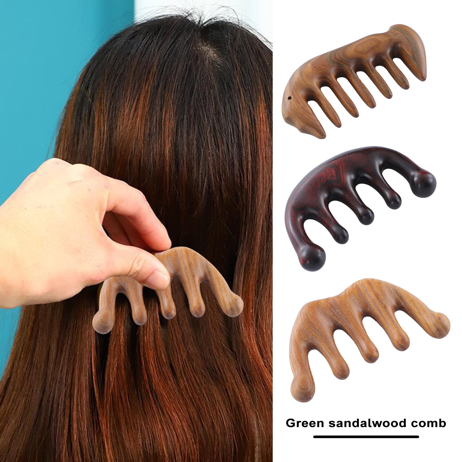 Dujiujun Handheld Scalp Massage Comb Wide Tooth Natural Wood Comb ...