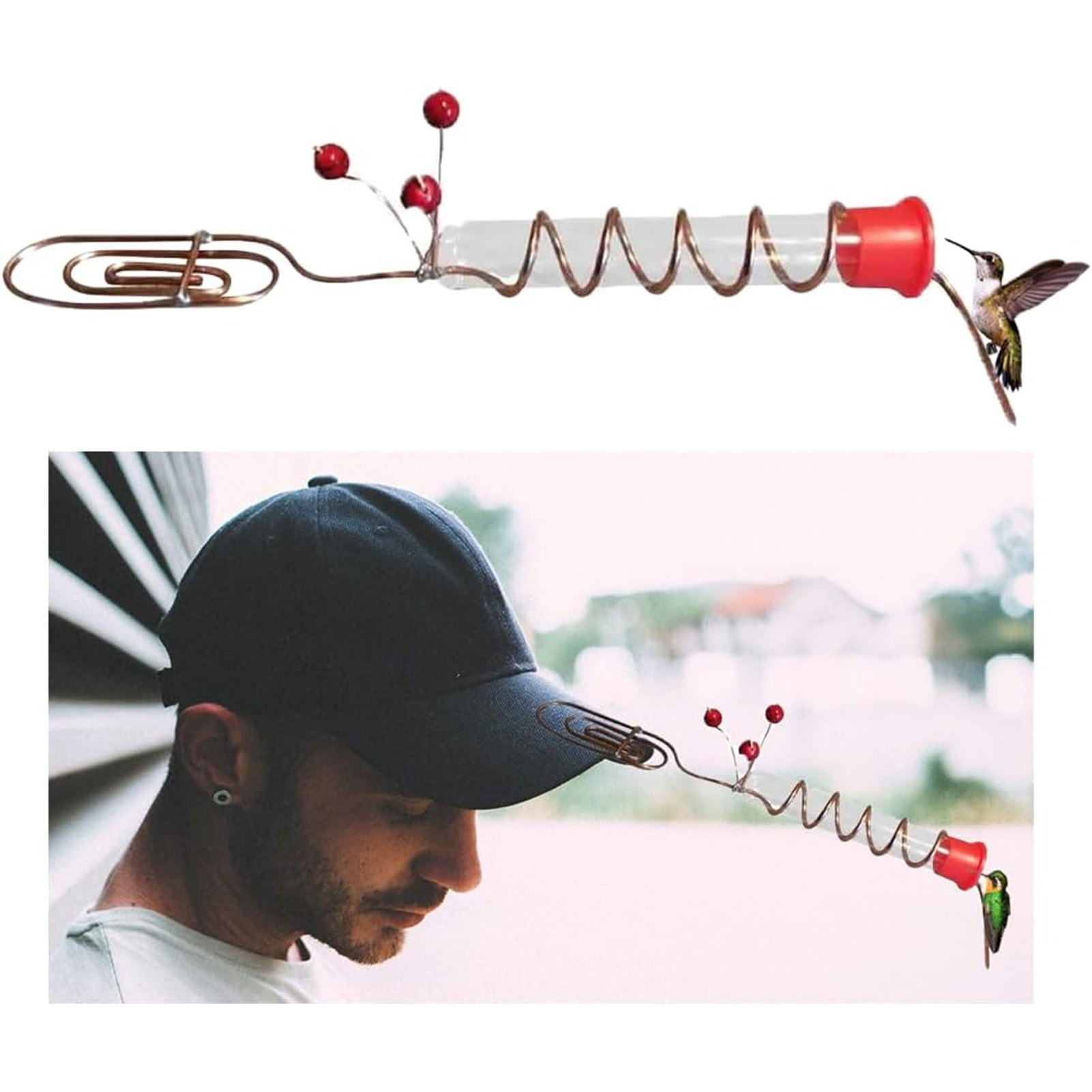 Dujiujun Hat Hummingbird Feeder Handheld Red Berry Bird Feeder ...