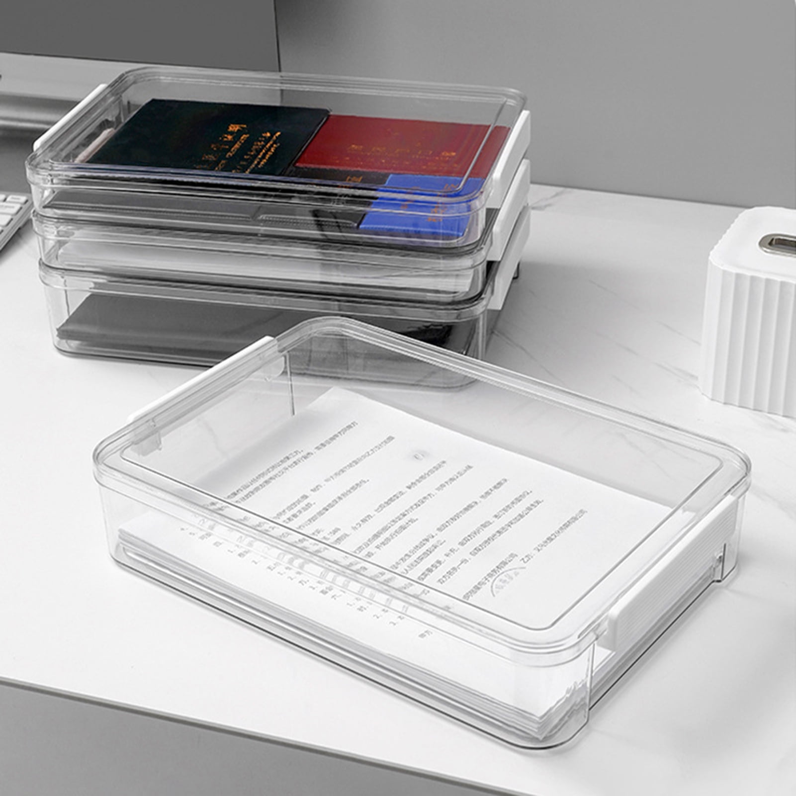 Dujiujun Plastic File Storage Box A4 Size Clear Stackable Organizer ...