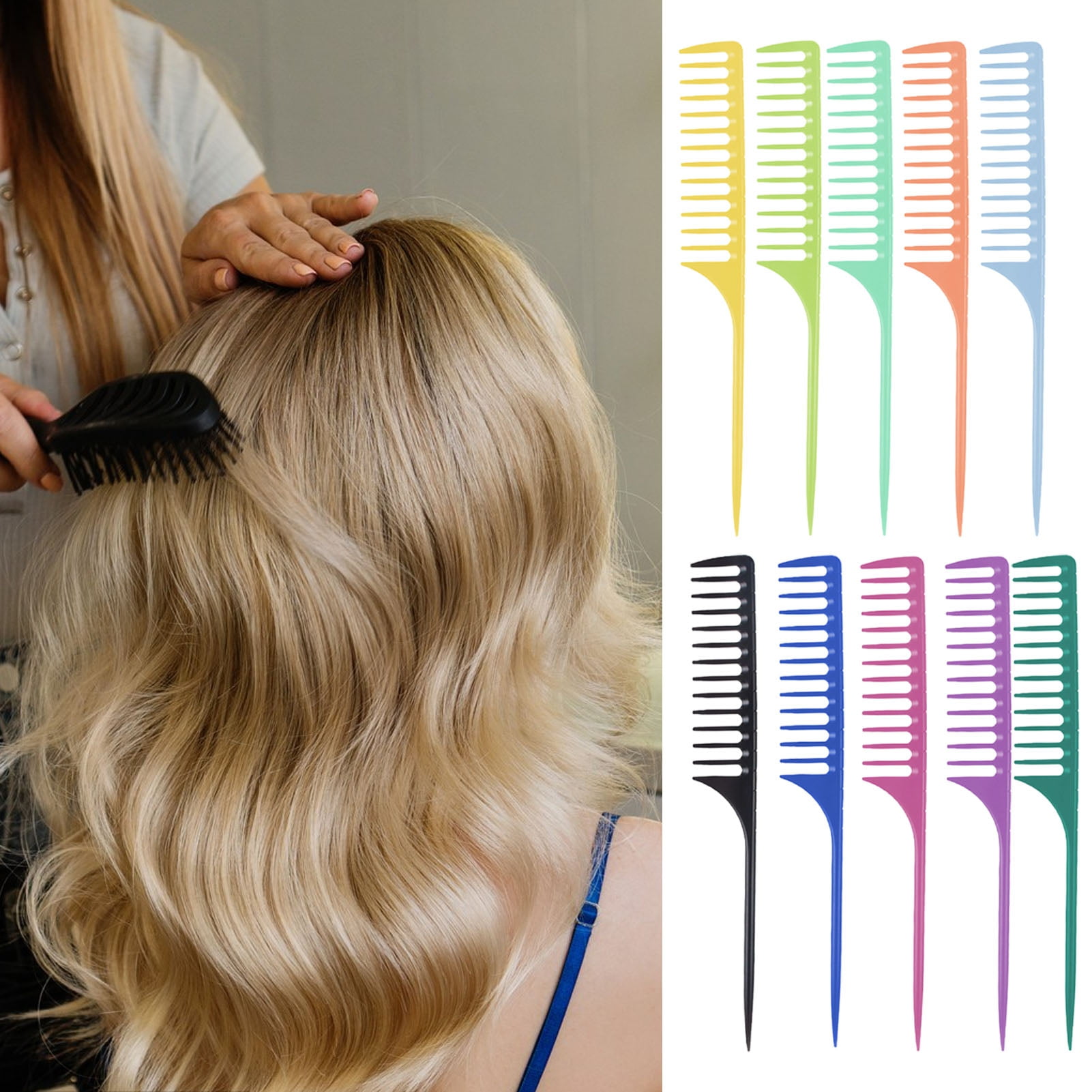 Dujiujun Rat Tail Comb Wide Tooth Non-slip Comfortable Grip Massage ...