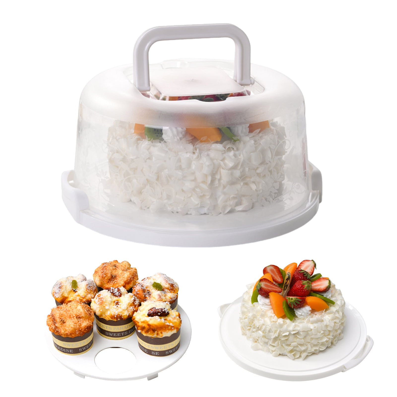 Dujiujun Transparent 10" Cake Carrier with Lid And Handles 7 Cupcakes ...