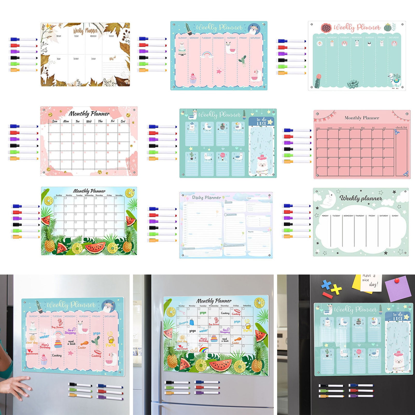 Dujiujun Transparent Acrylic Weekly Planner Magnetic Stickers Re ...