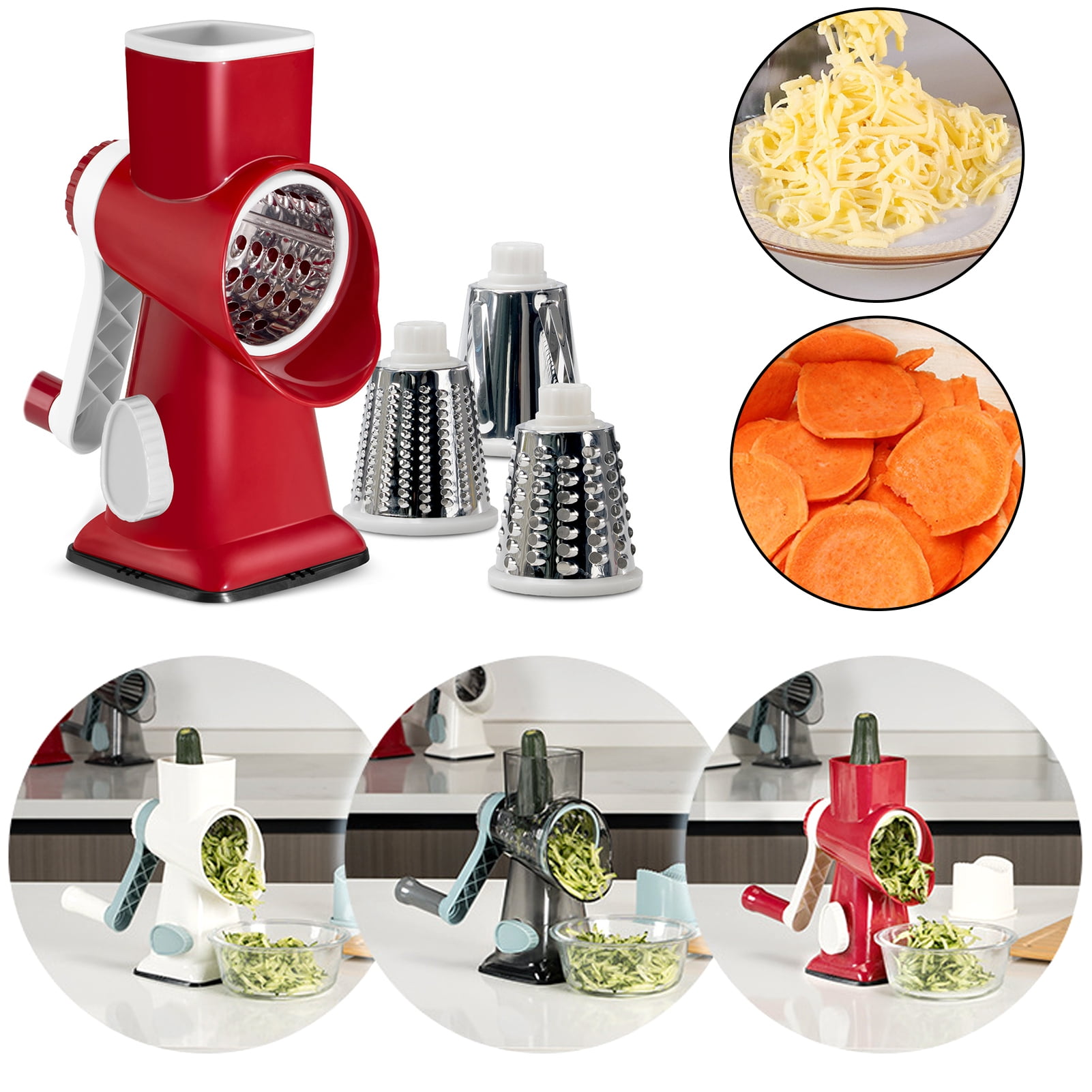 Dujiujun Vegetable Cutter Cheese Grater with 3 Interchangeable Blades ...