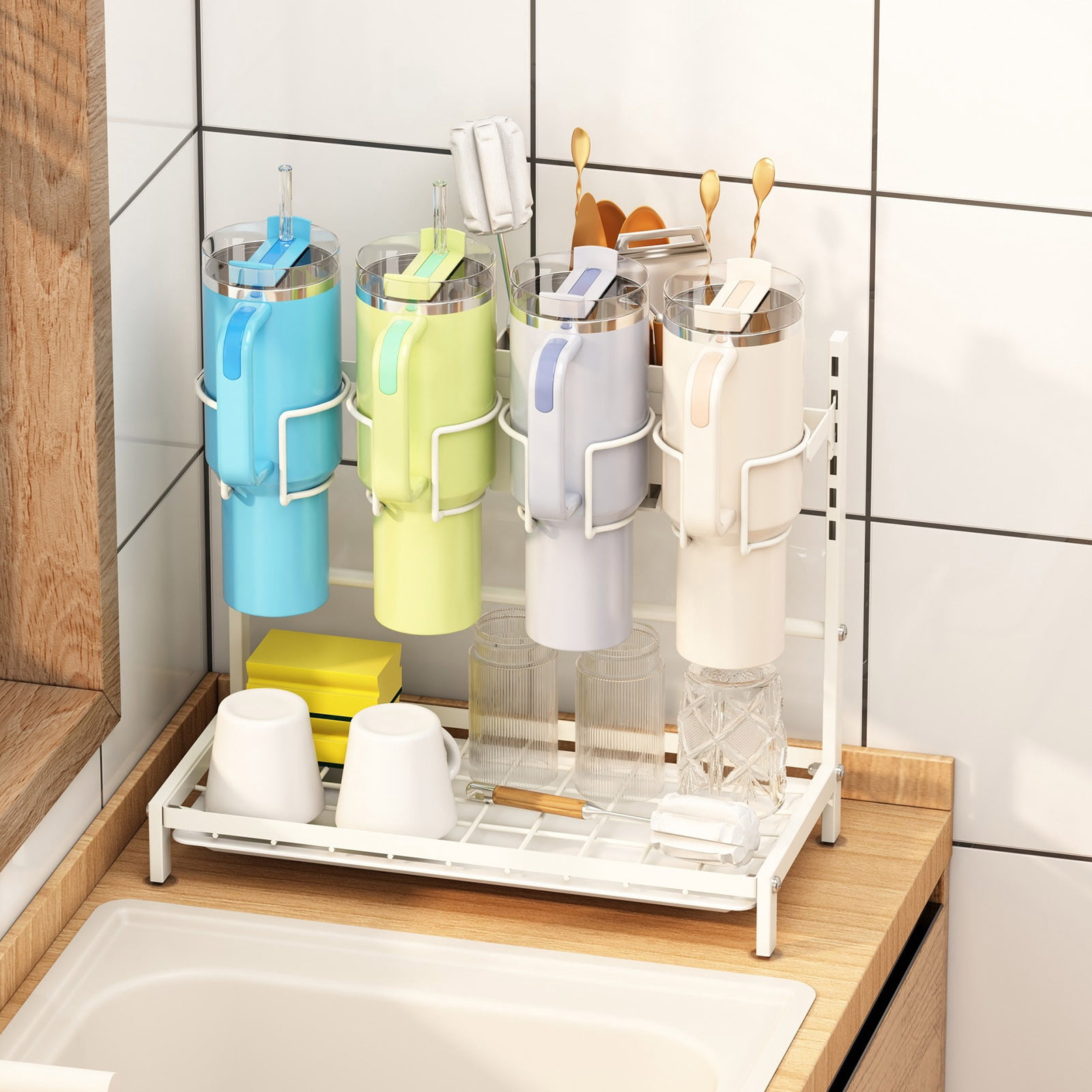 Dujiujun Water Bottle Organizer Rack Carbon Steel Cup Holder with Drip ...