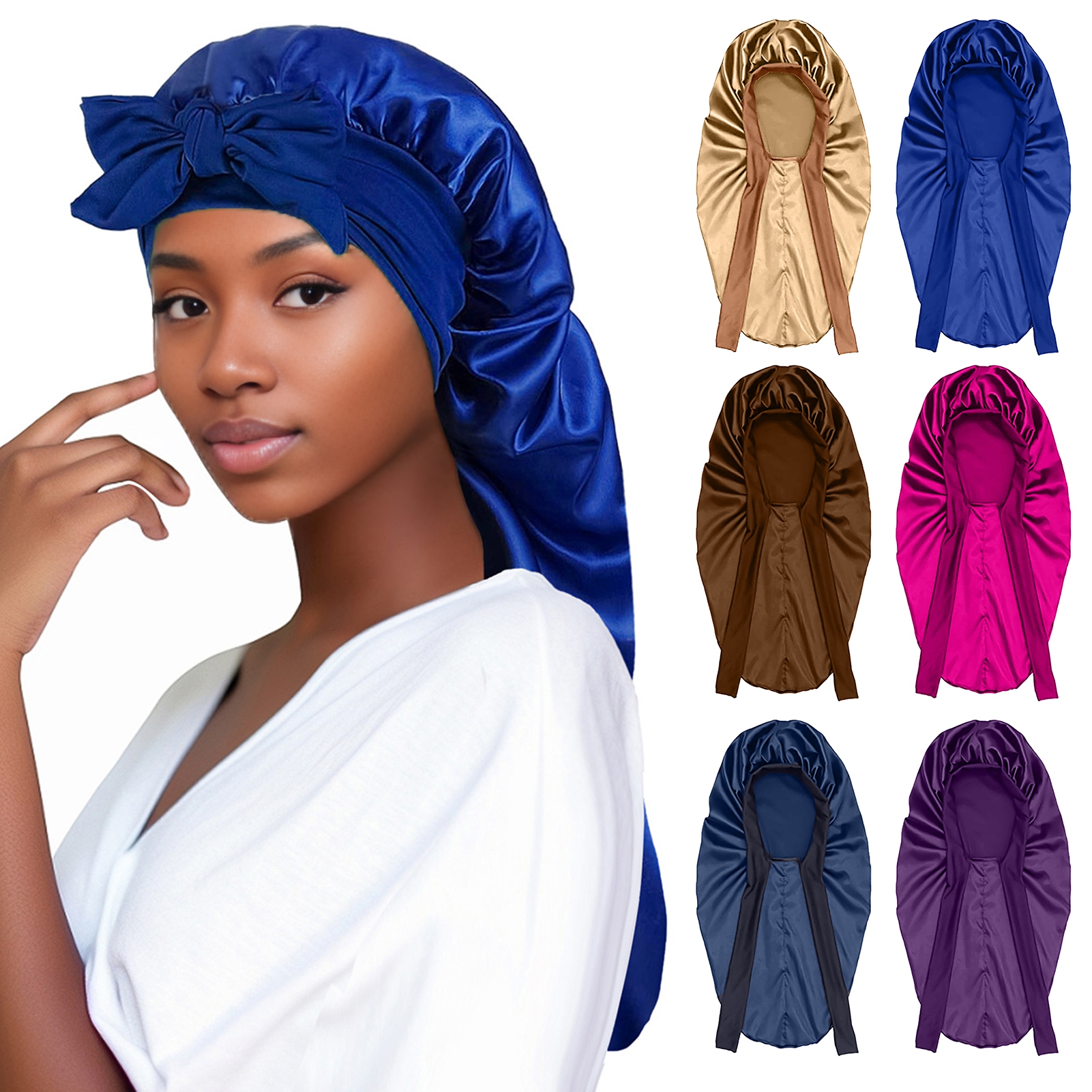 Dujiujun Women Hair Bonnet with Strap Solid Color Stretchy Fabric ...