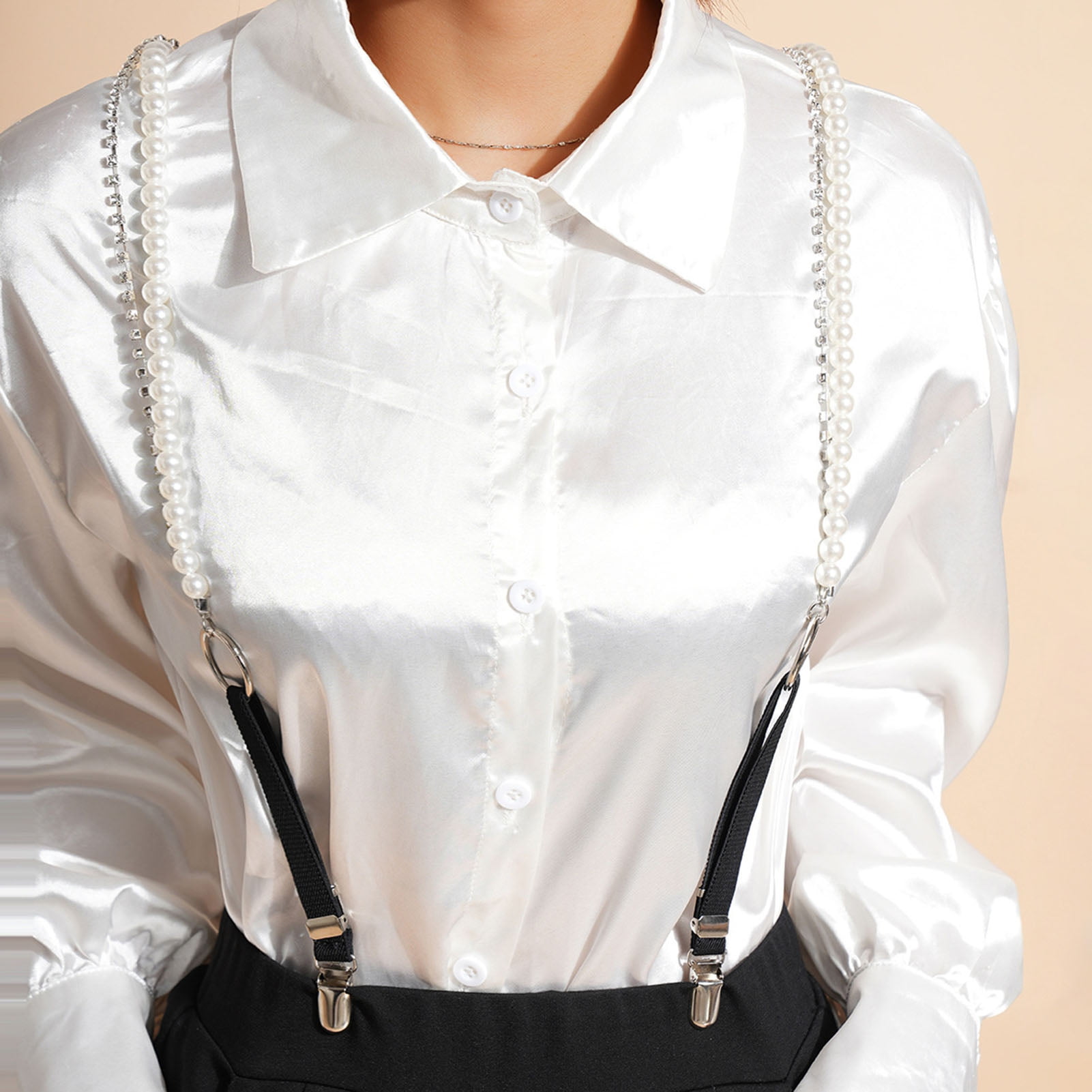 Dujiujun Women Suspenders Belt Faux Leather Rhinestone Shirt Decoration ...