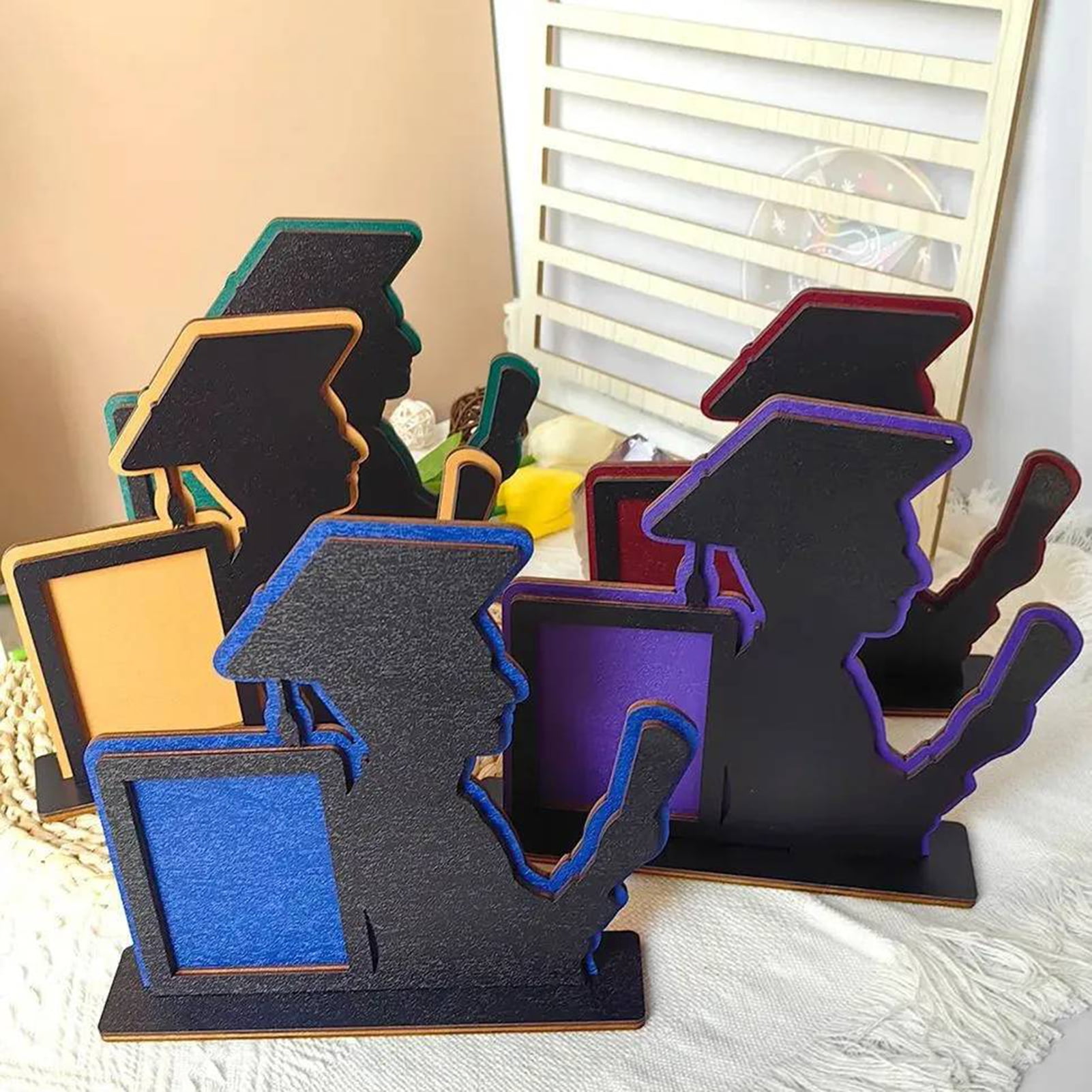 Dujiujun Wooden Graduation Photo Frame Grad Hat Graduates Outline ...