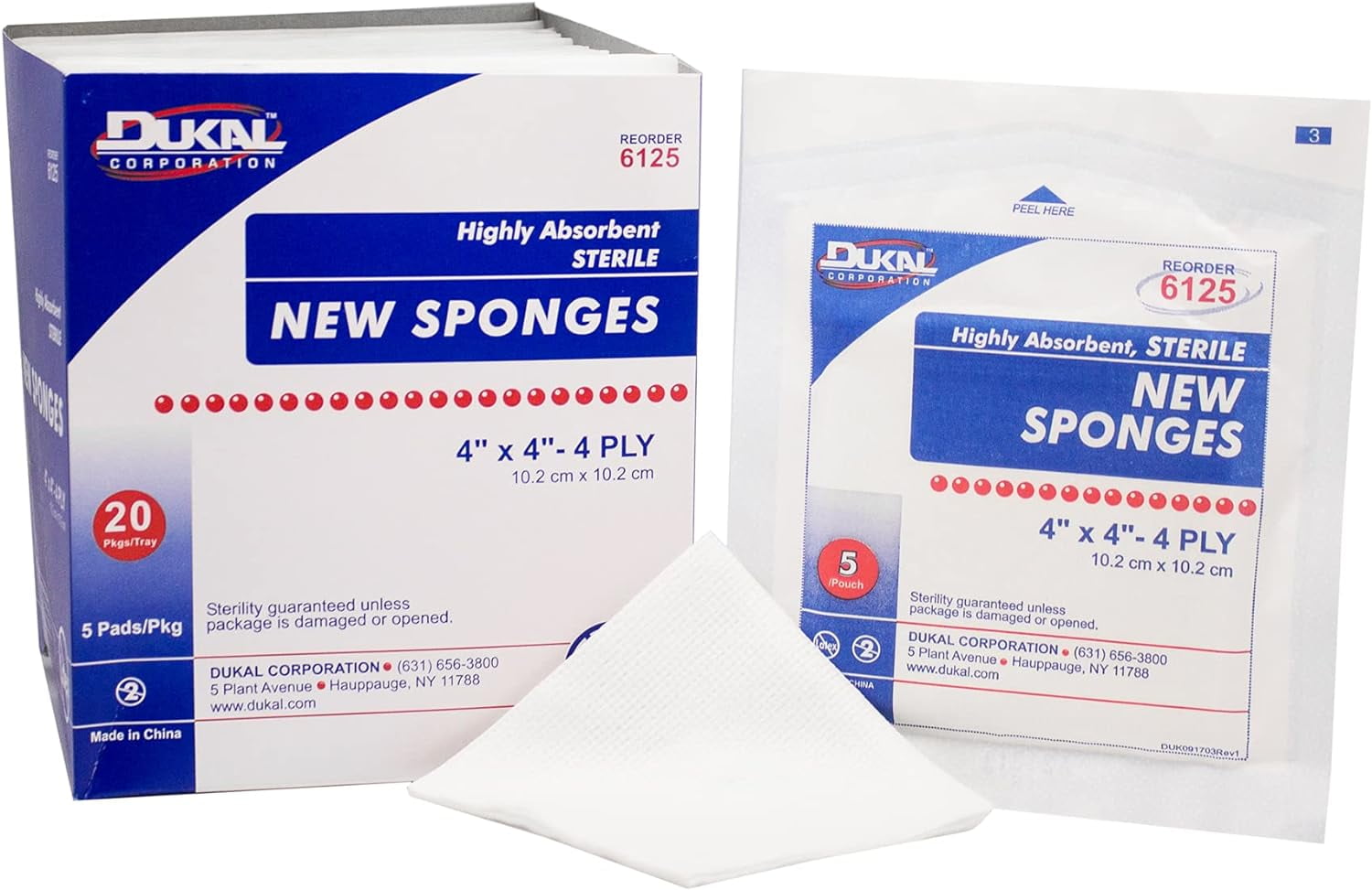 Dukal 6125 New Sponges Sterile 4 in. x 4 in. (5 Pack)(2 Boxes of 20 ...