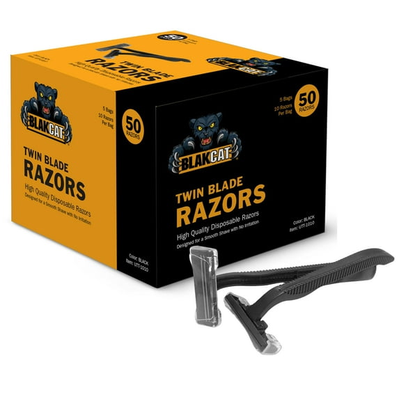 Dukal BlakCat Disposable Razors – 5 Bags/Box (50 Razors Total), Black ...