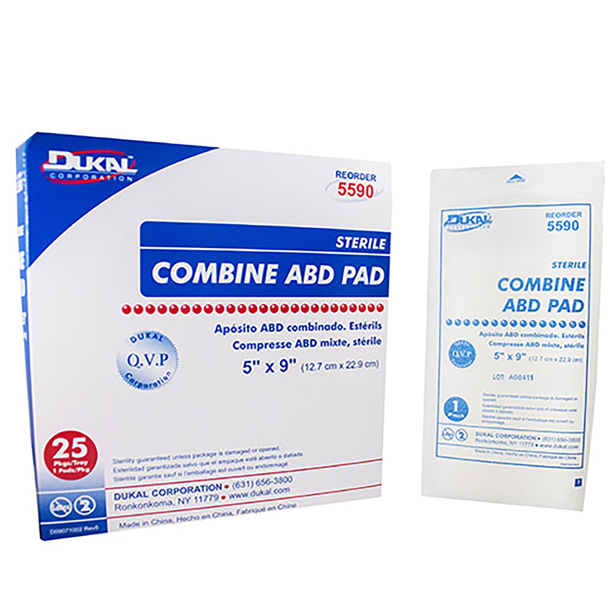 Dukal Combine ABD Pads, Sterile, Abdominal, White, 5 in x 9 in, 25 ...