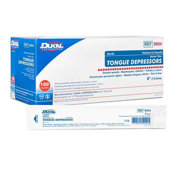Dukal Sterile Senior Wooden Tongue Depressor, 6" x 17.5mm, 100 Count, 1 ...