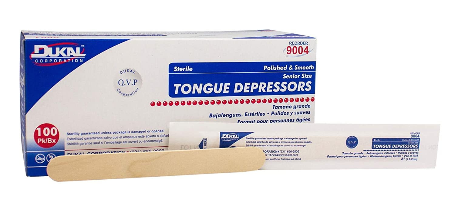 Dukal Tongue Depressors 6 inch. Pack of 100 Disposable Depressors for ...