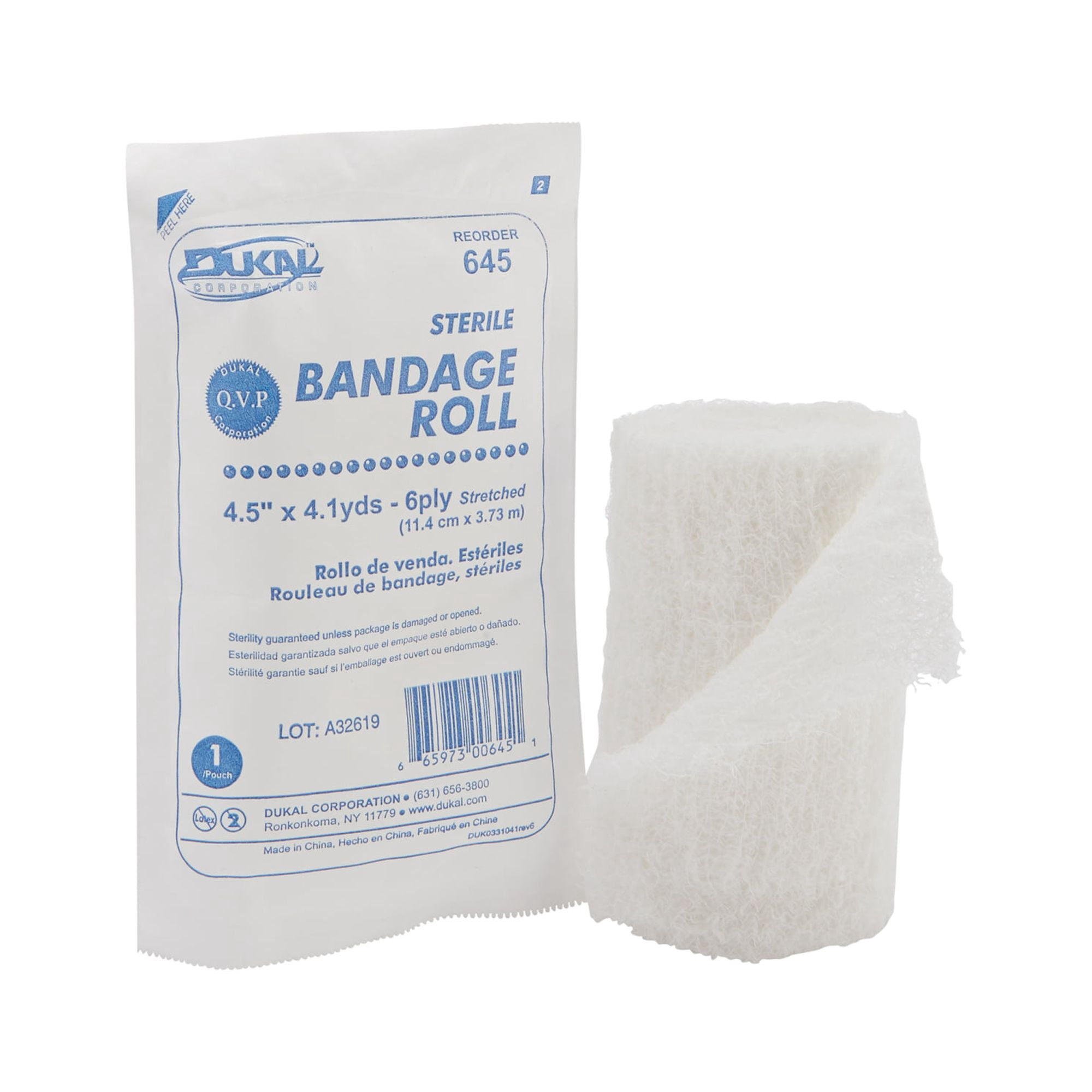 Dukal White Fluff Bandage Roll Sterile 4.5" x 4-1/10 yd 645 - Walmart.com