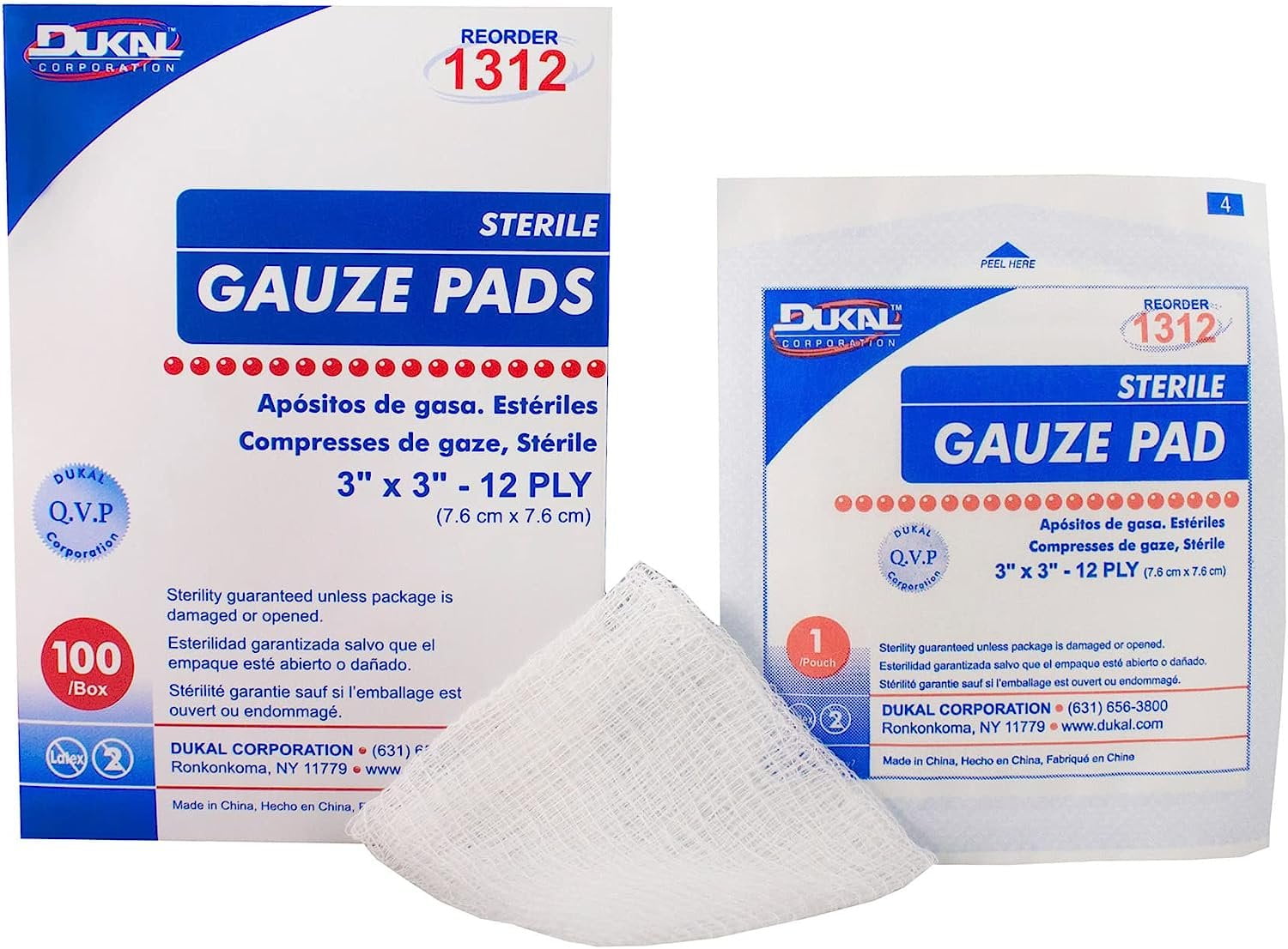 Dukal 100 Pouches in Box Disposable Cotton Sponges, 12-ply Woven Gauze ...