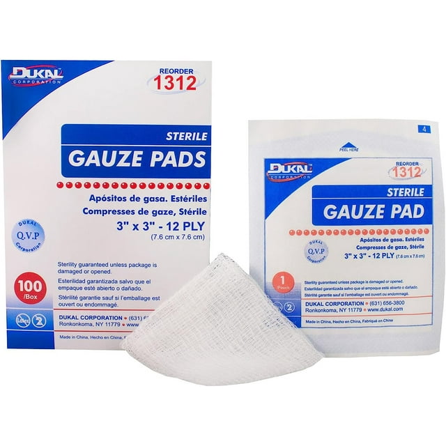 Dukal 100 Pouches in Box Disposable Cotton Sponges, 12-ply Woven Gauze ...