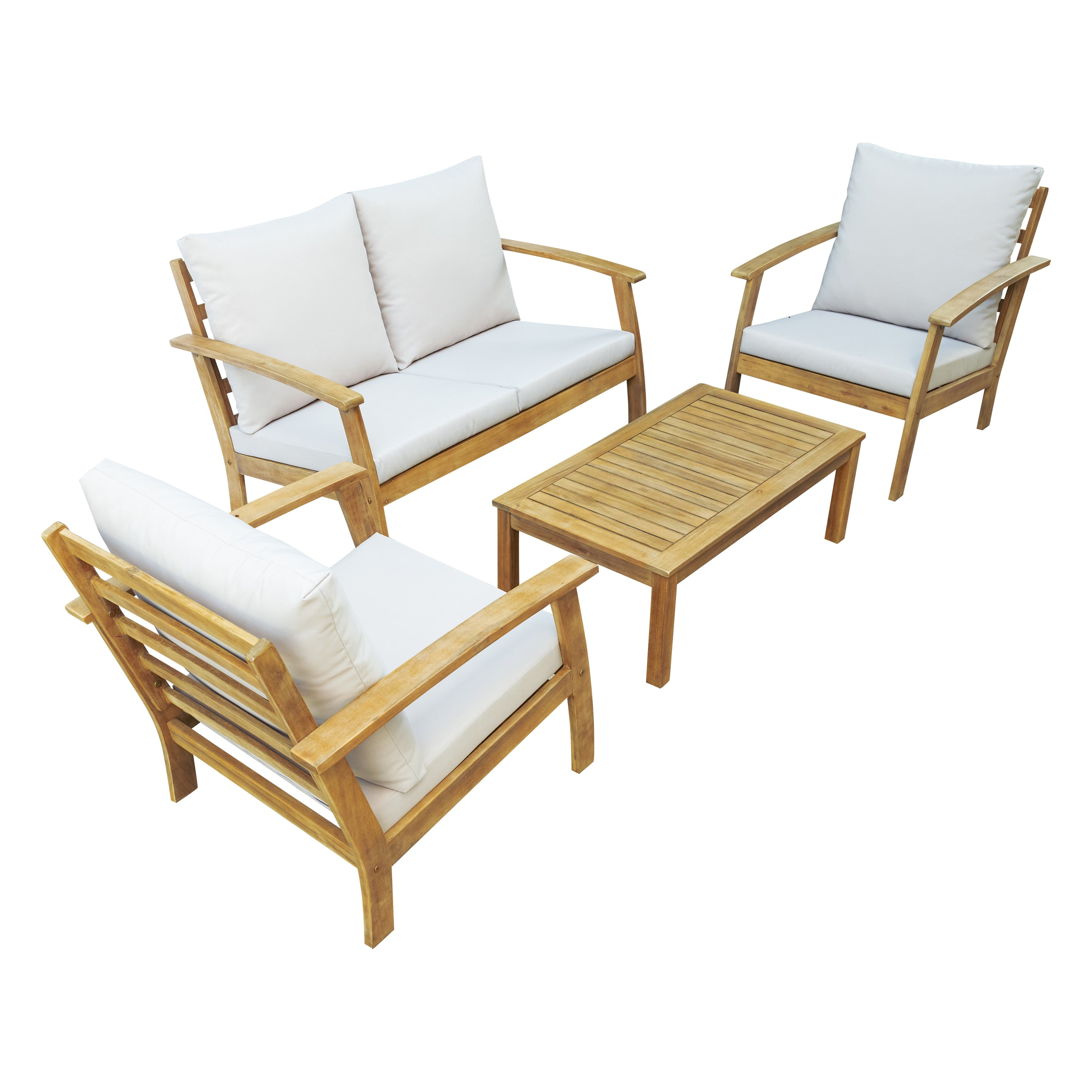 TRUWOOD FSC Wood 4 Piece Patio Set with Beige Cushions - Walmart.com