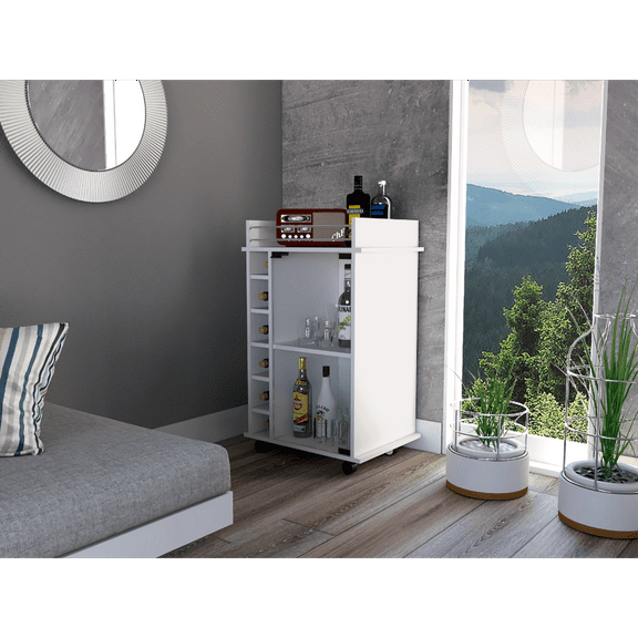 Bar Cart with Glass Door, 2 Shelves, 6 Wine Cubbies & Locking Casters ...