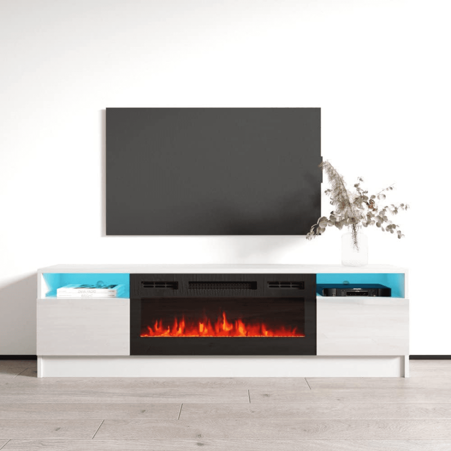 Duke 01 BL-EF Fireplace TV Stand for TVs up to 70" Modern High Gloss 63 ...