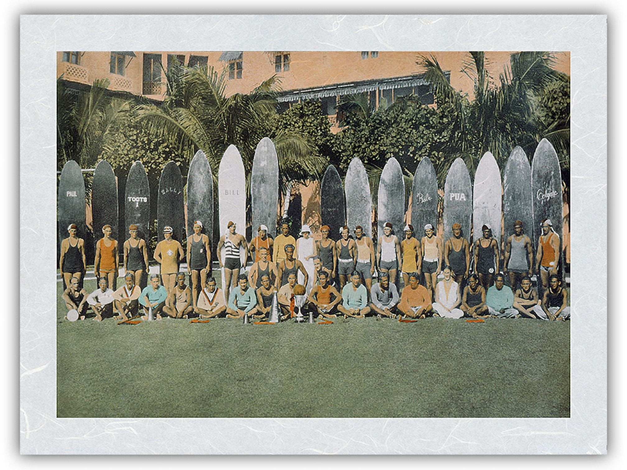 Duke Kahanamoku and Surfing Friends - From an Original Hand Colored ...