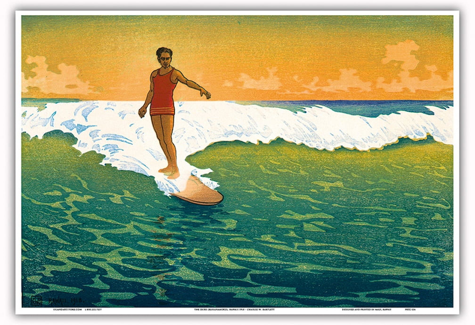 Duke Kahanamoku Surfing - Honolulu Hawaii - Vintage Colored Woodblock ...