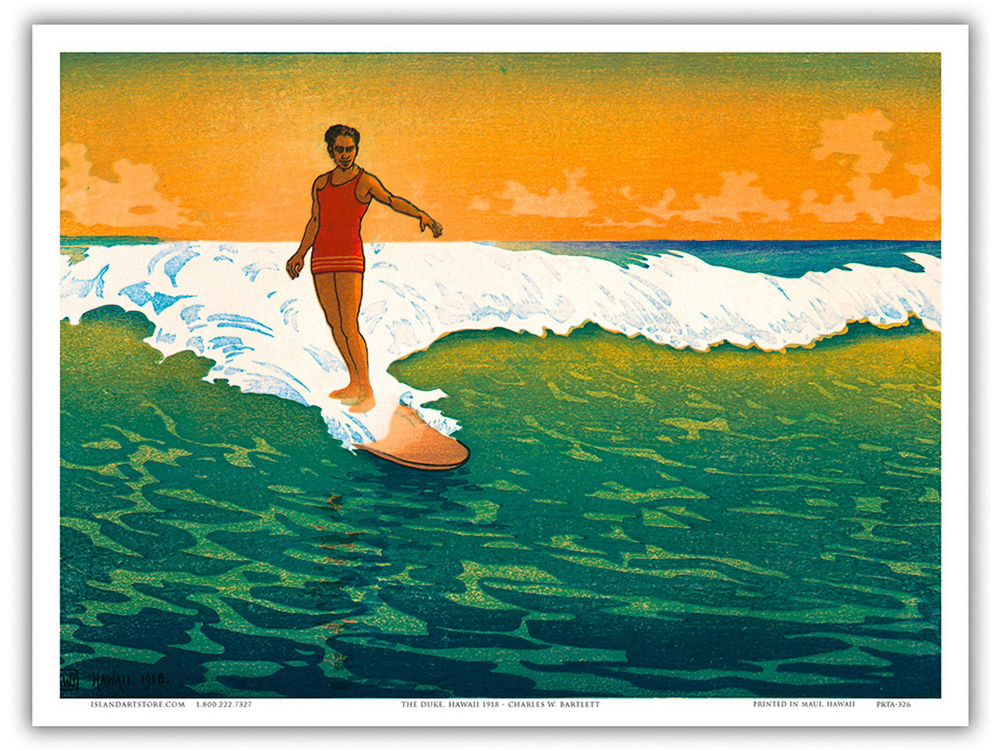 Duke Kahanamoku Surfing - Honolulu Hawaii - Vintage Colored Woodblock ...