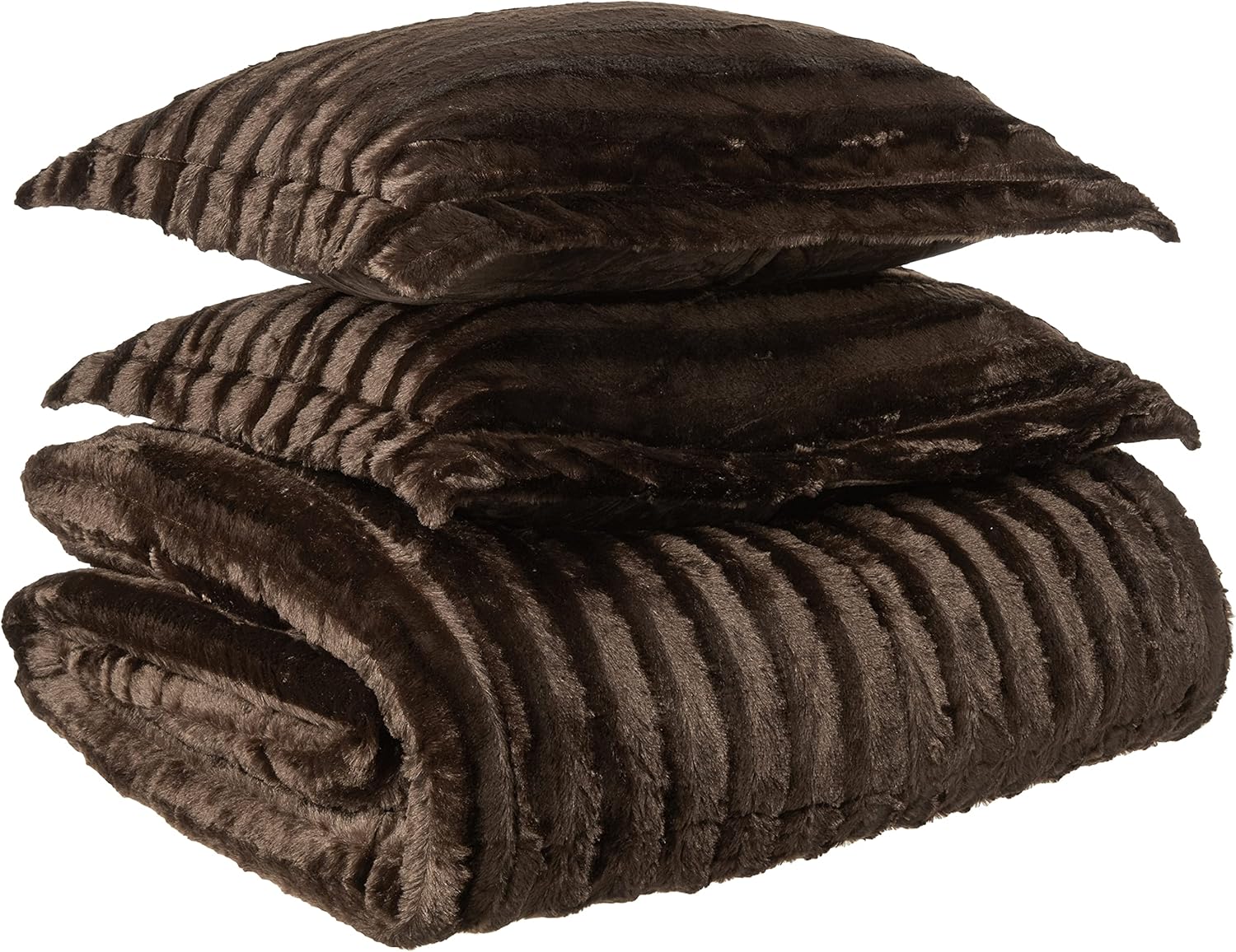 Duke Luxe Faux Fur Reversible Comforter Set, Chocolate 3 Piece, Soft ...