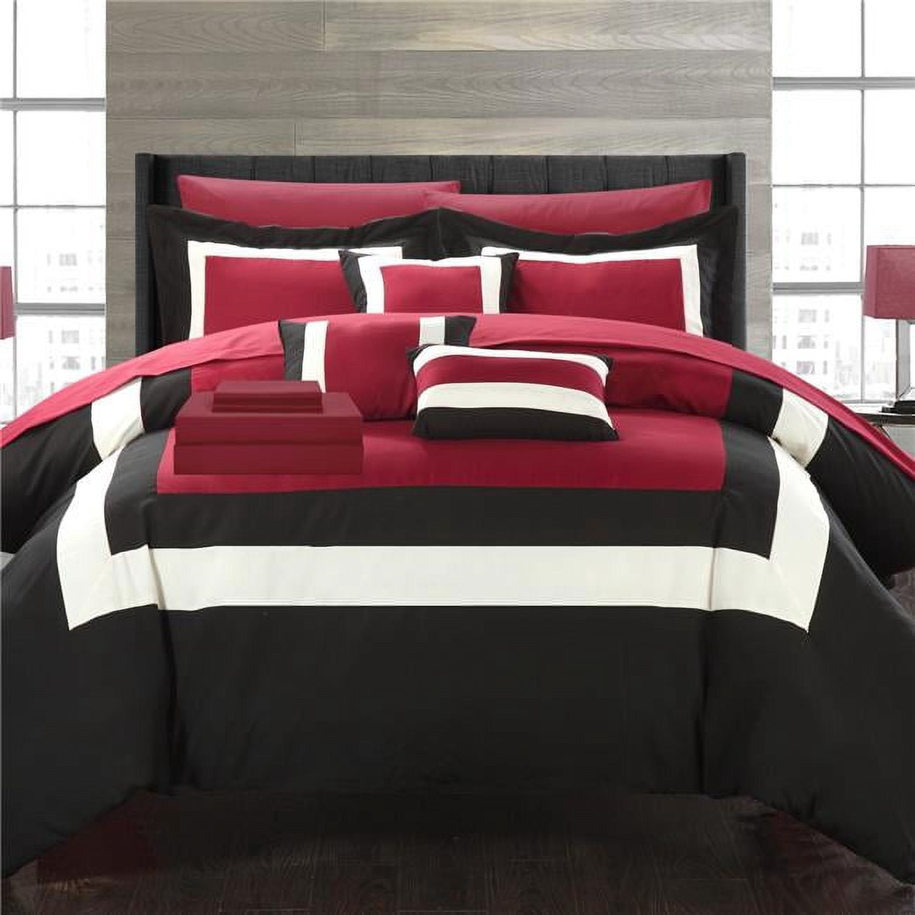 Duke Pieced Color Block Bed in a Bag Comforter Set with Sheets - Red ...
