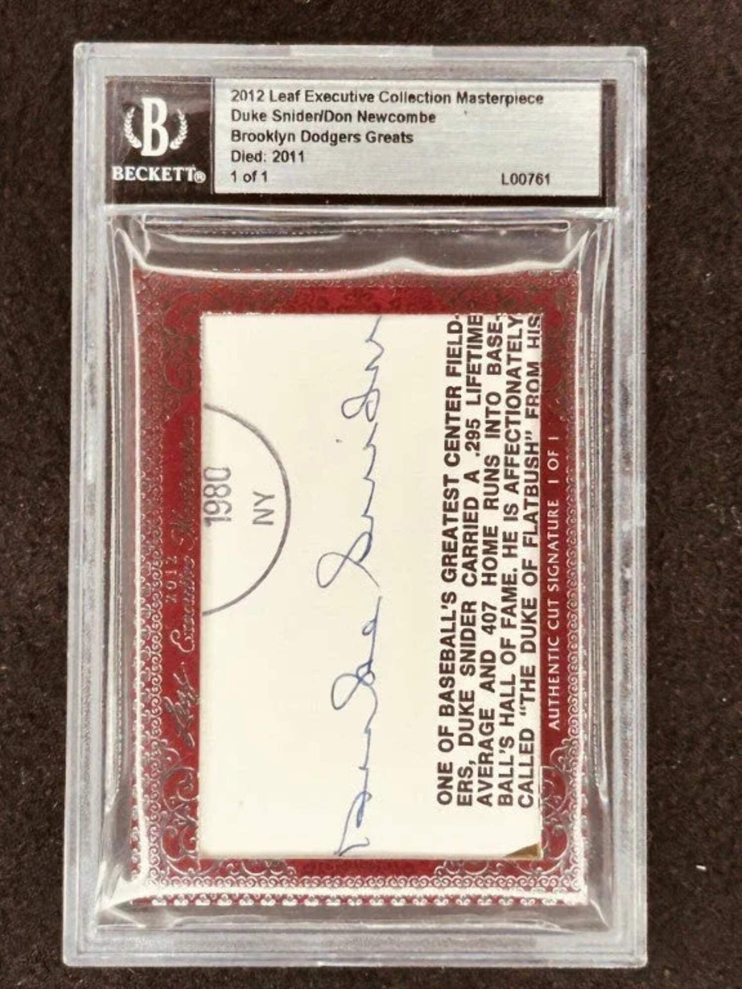 Duke Snider and Don Newcombe 2012 Leaf Masterpiece Cut Signature ...
