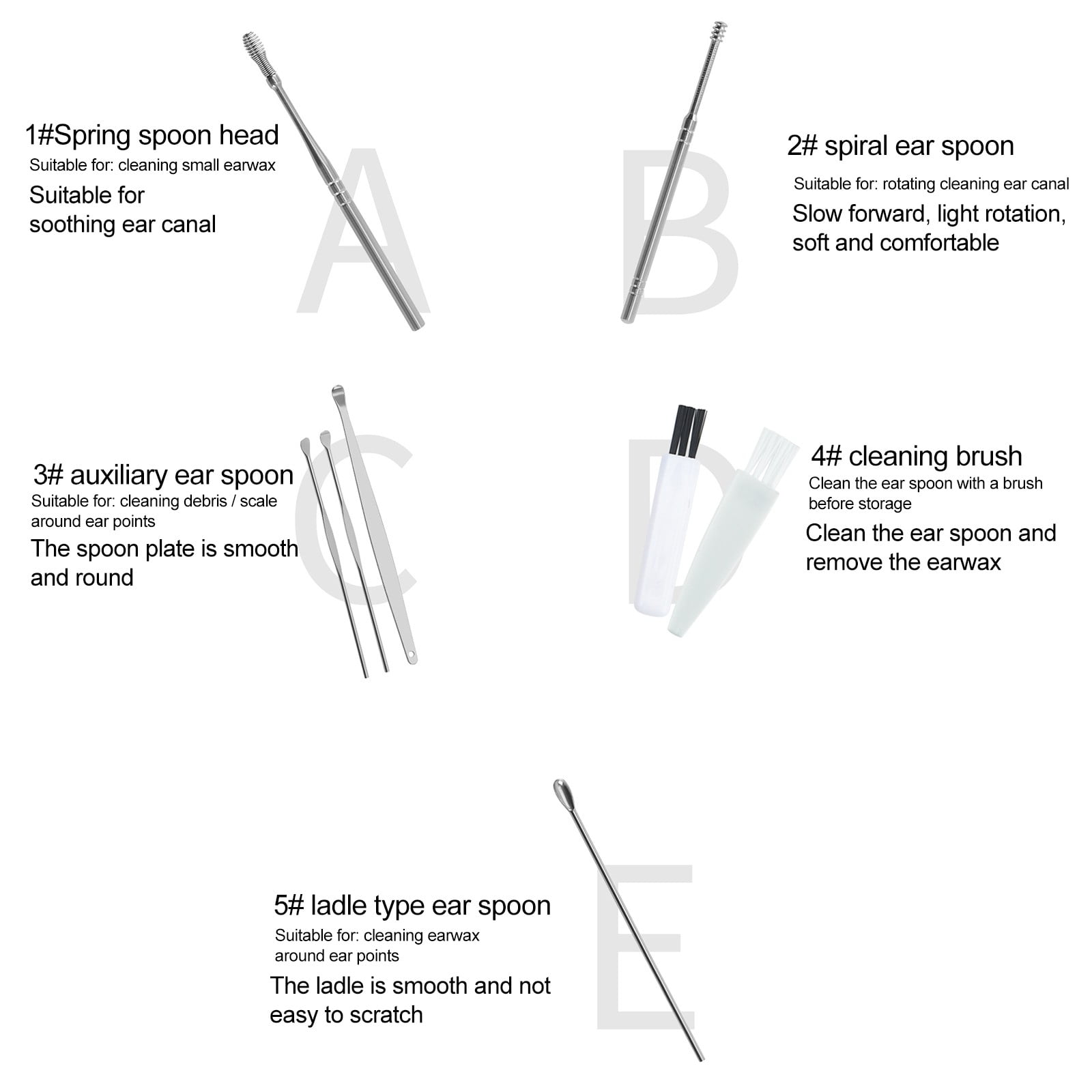 Duklien Innovative Spring Ear Wax Cleaner Tool Set, Stainless Steel Ear ...