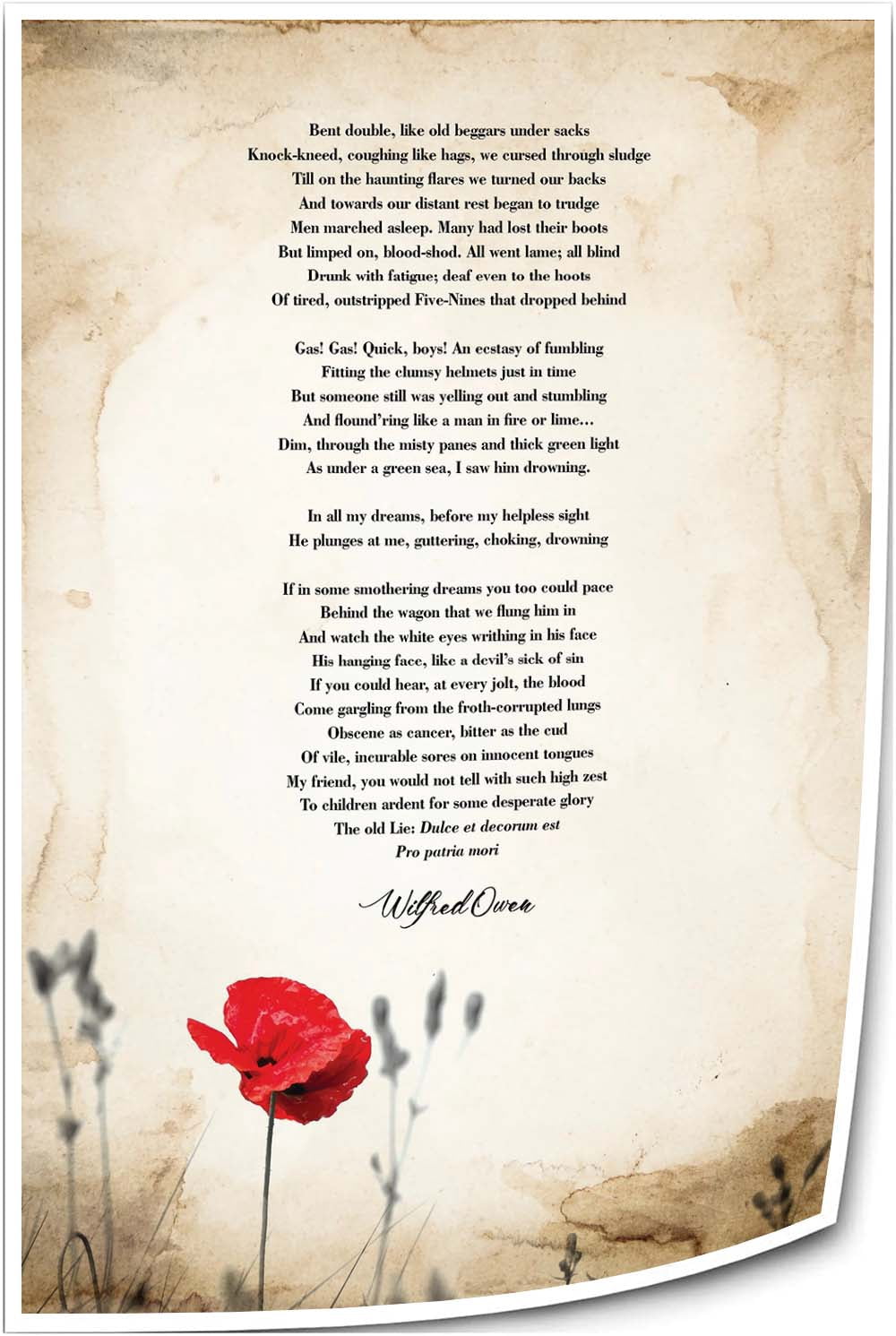 Dulce Et Decorum Est By Wilfred Owen Poem Art Posters Wall Art for ...