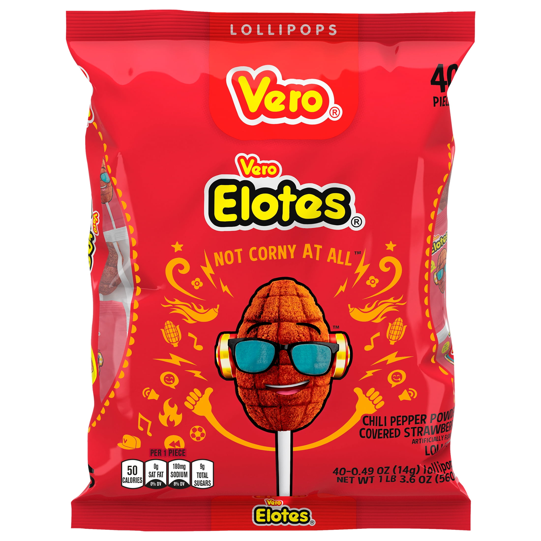 Vero Elotes Mexican Strawberry Lollipops with Spicy Chili Powder, 40 ...