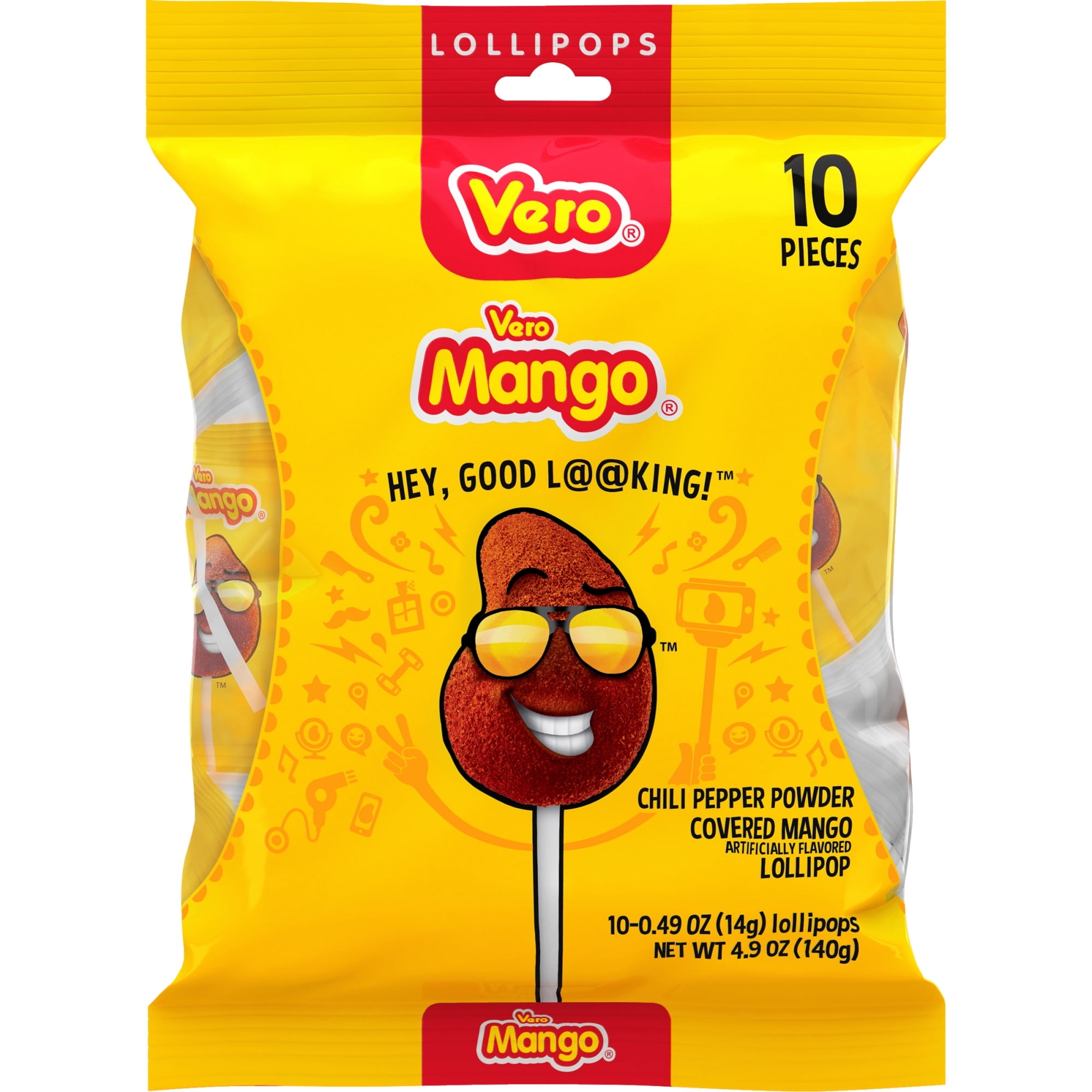 Dulces Vero Mango Candy Lollipops with Chili Pepper Powder, 10 Count ...