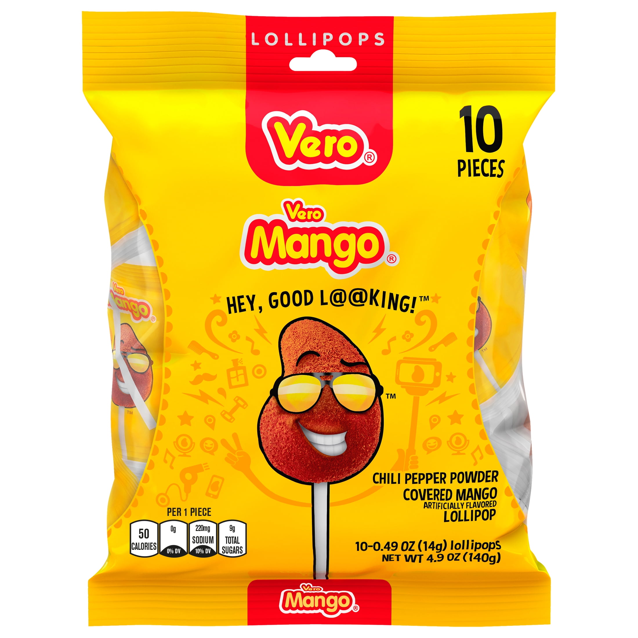 Vero Mango Candy Lollipops with Chili Pepper Powder, 10 Count Bag ...