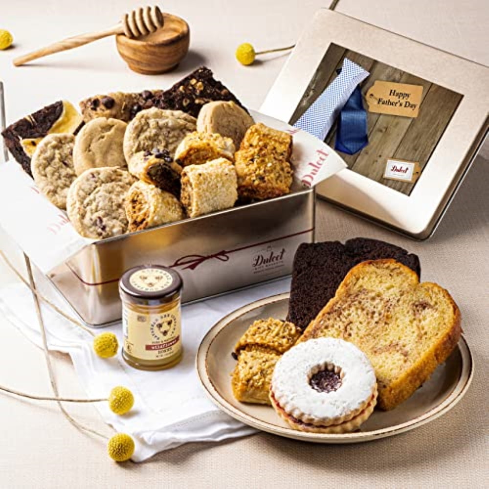 Dulcet Gift Baskets Classic Honey Confection Happy Fathers Day Tin of Gourmet Pastries Great ...