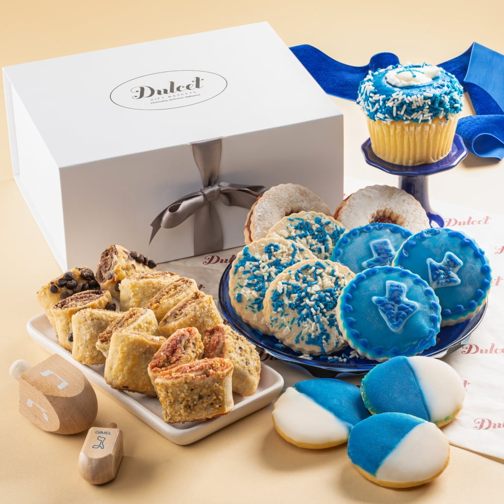 Dulcet Gift Baskets Hanukkah Gourmet Basket with Dreidel Blue & White ...